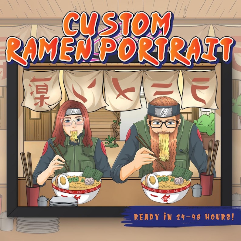 Anime Portrait | Custom Ninja Ramen Portrait | Couple Portrait Gift ...