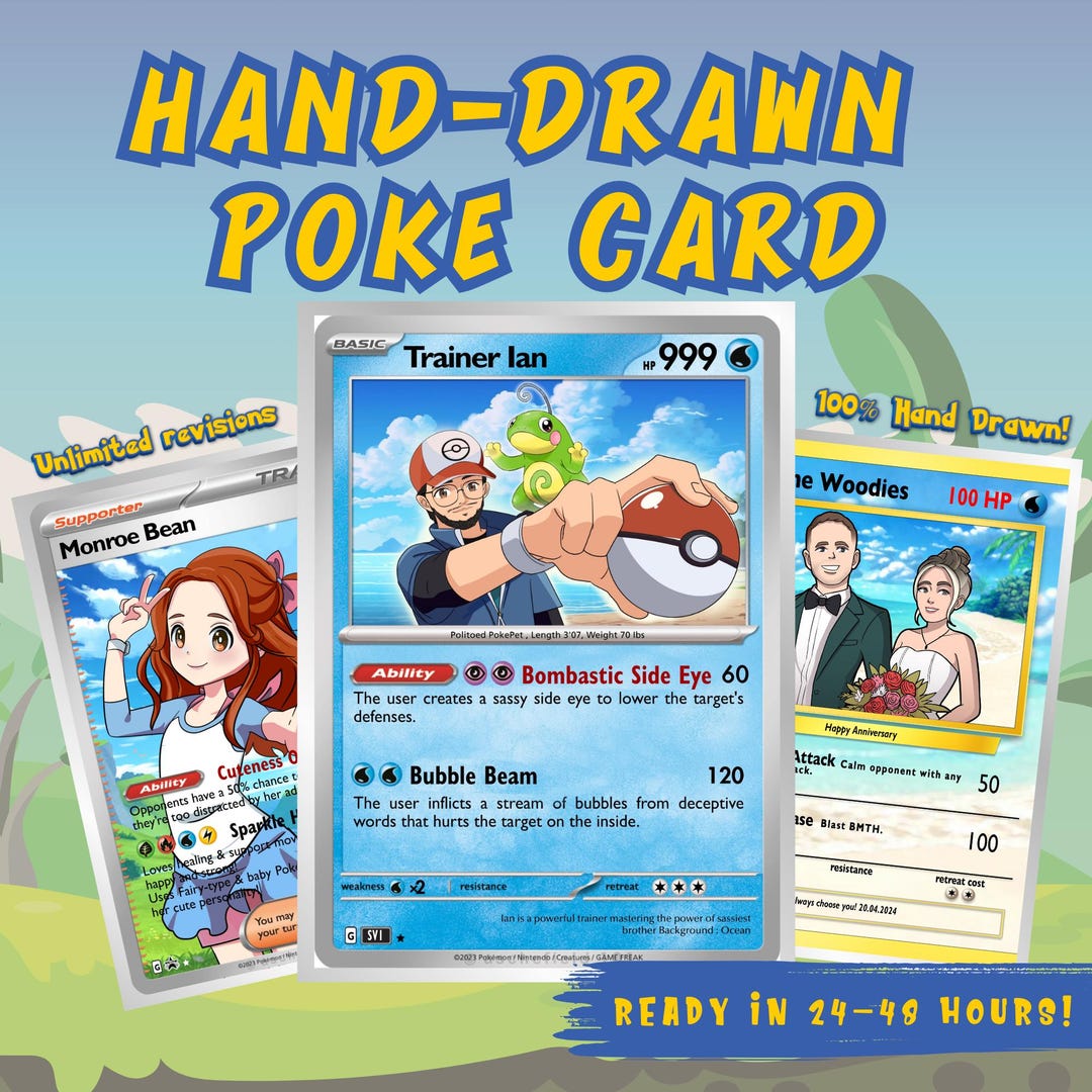 Custom Poké Card Portrait | Personalized Trainer Art | Anime Fan Gift ...