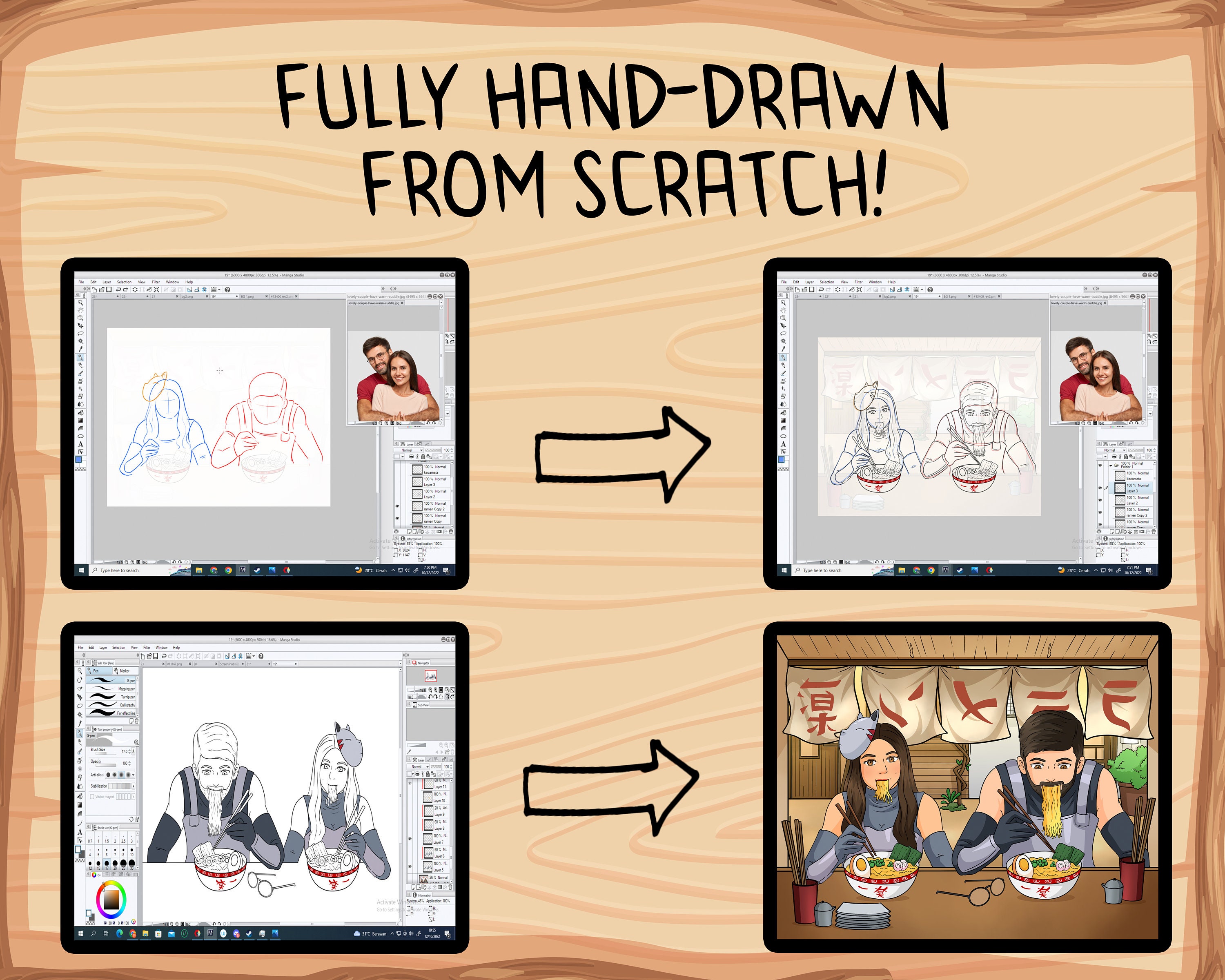 Personalized Anime Portrait | Custom Ramen Art | Ninja Couple Gift ...