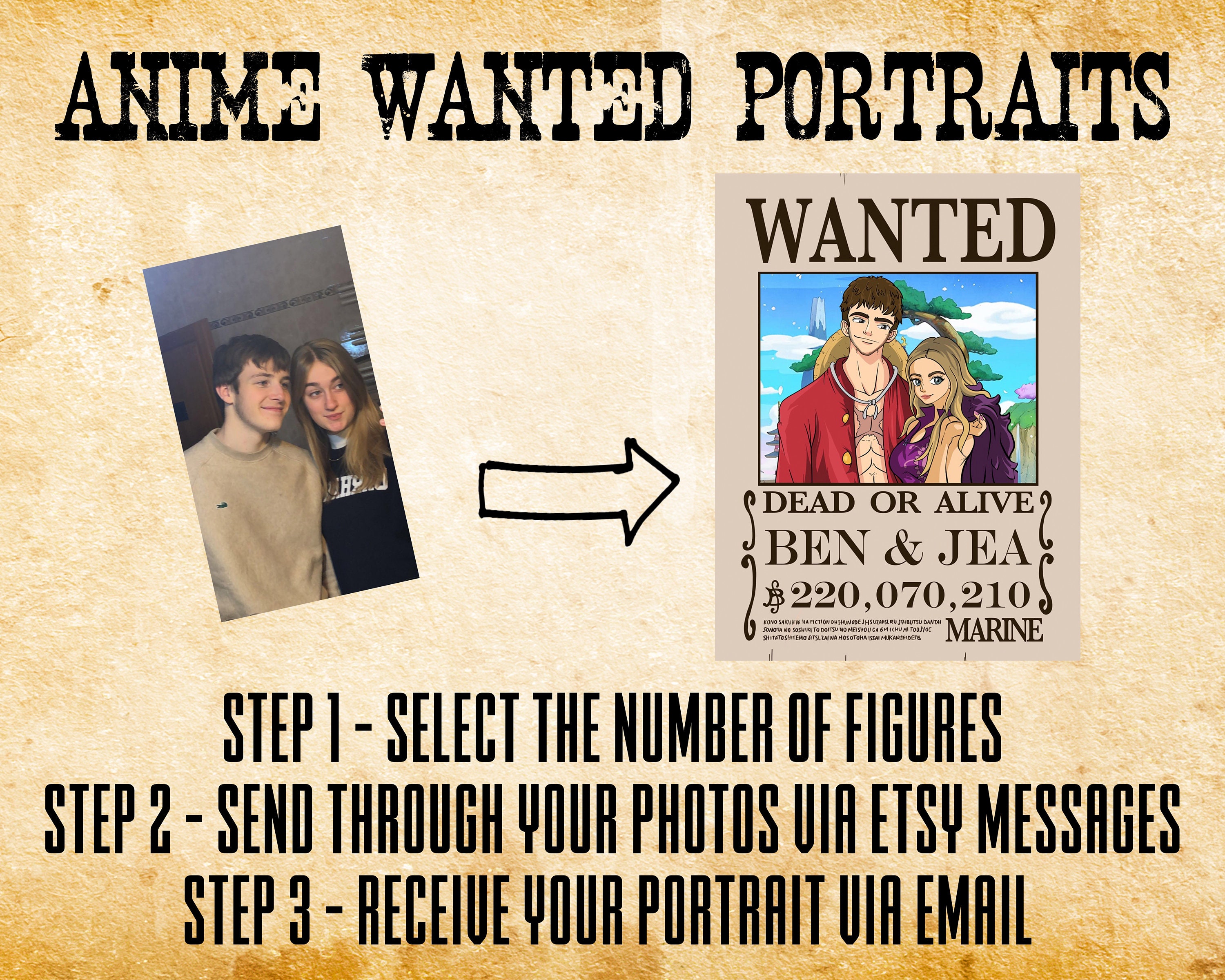 Custom Anime Wanted Pirate Poster | Personalized Pirate Portrait ...