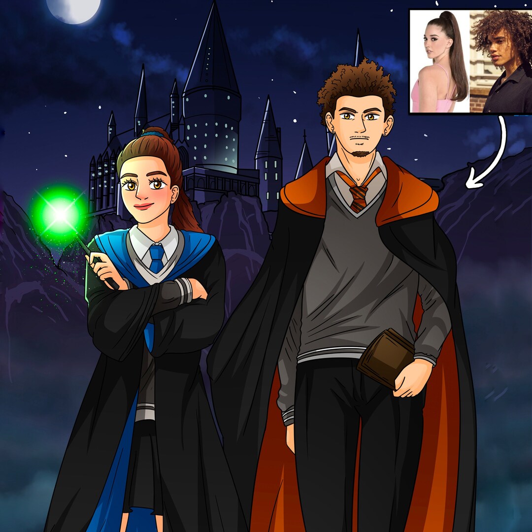 Wizard Character Style, Custom Couple Anime Portrait, Wizard School ...