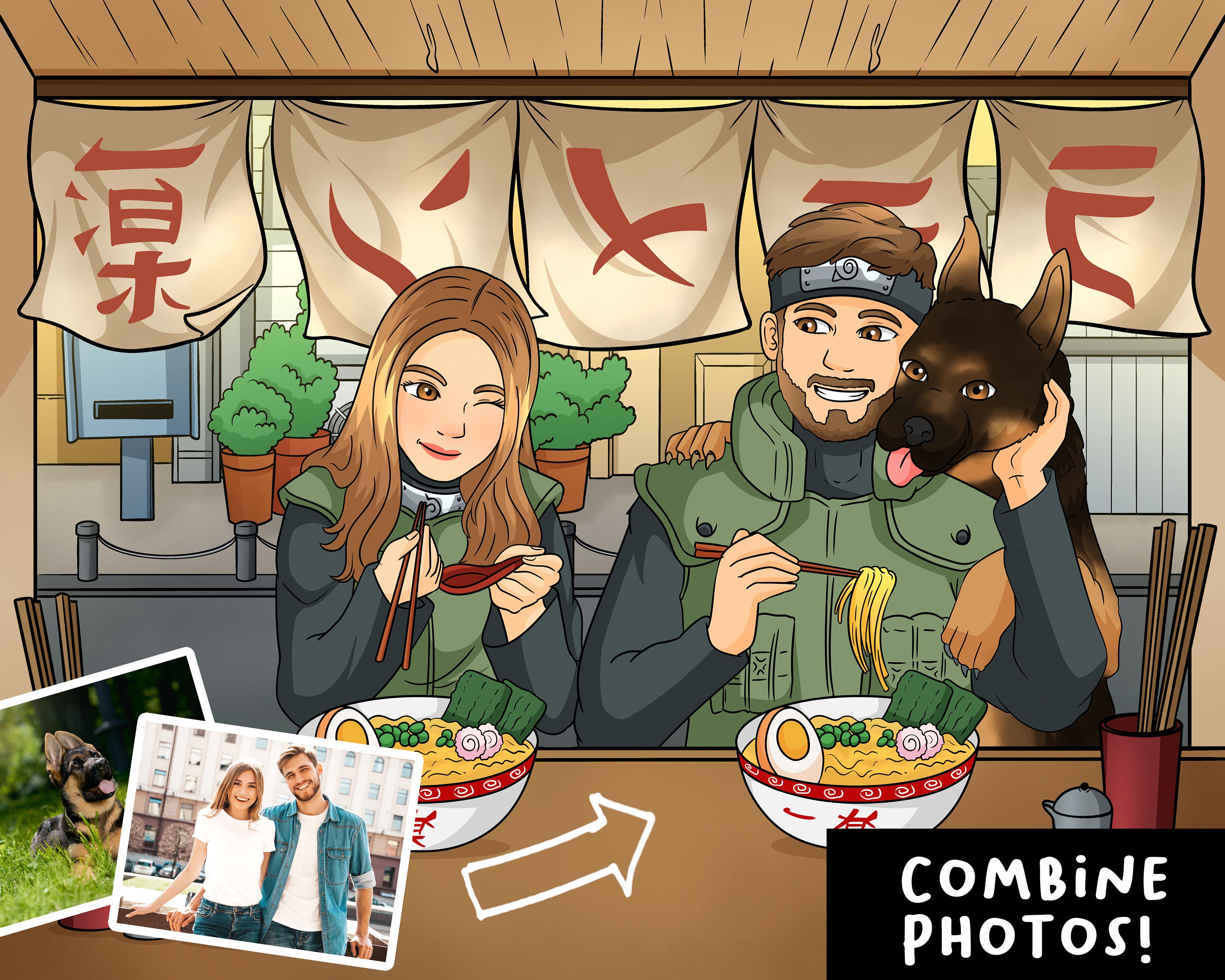 Personalized Anime Portrait | Custom Ramen Art | Ninja Couple Gift ...