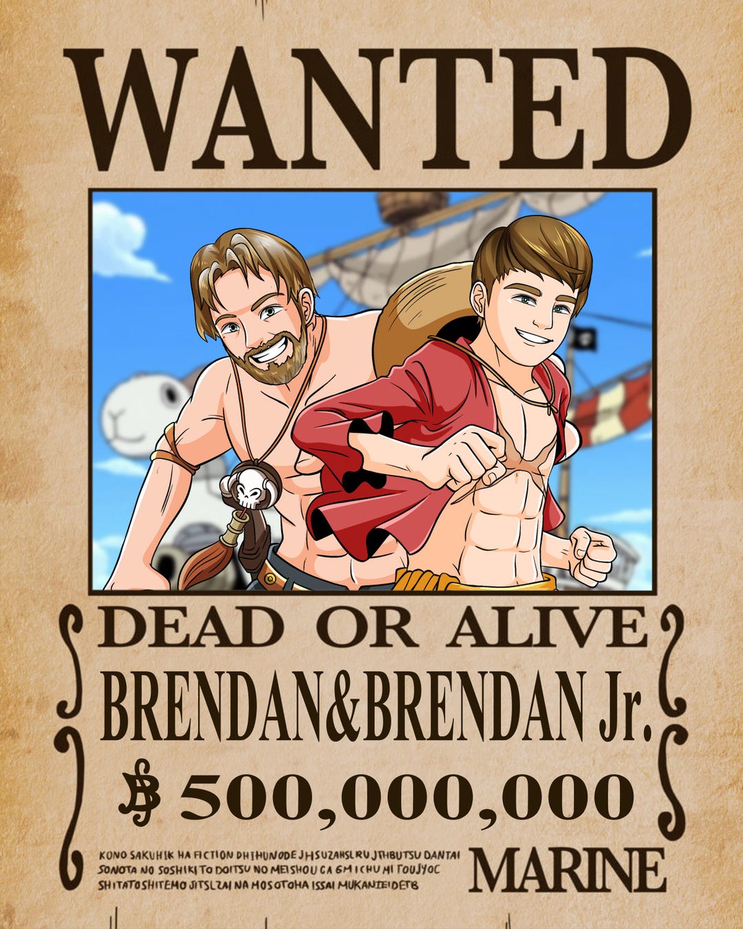 Custom Anime Wanted Pirate Poster | Personalized Pirate Portrait ...