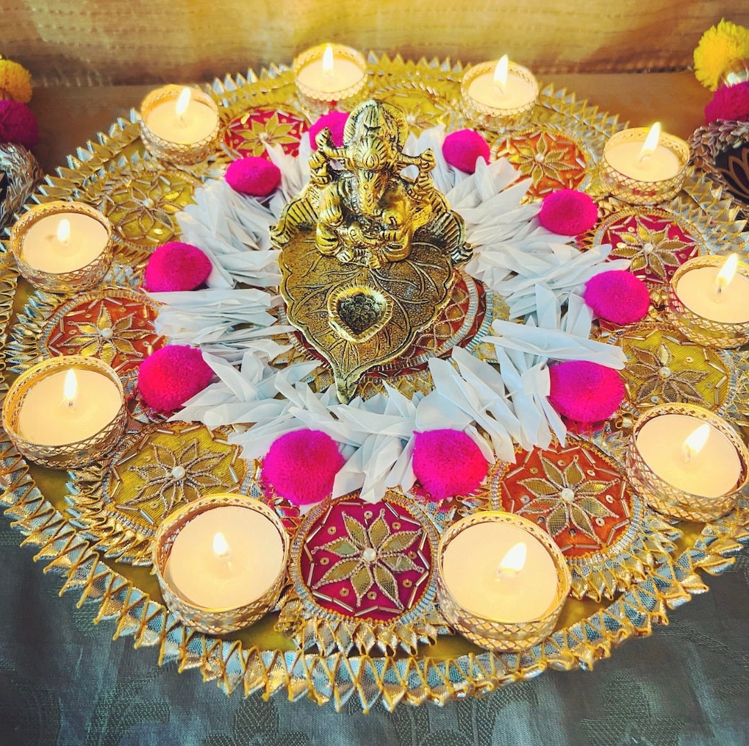 Floral Handmade Rangoli Set With Tealight Candle Holder - Etsy