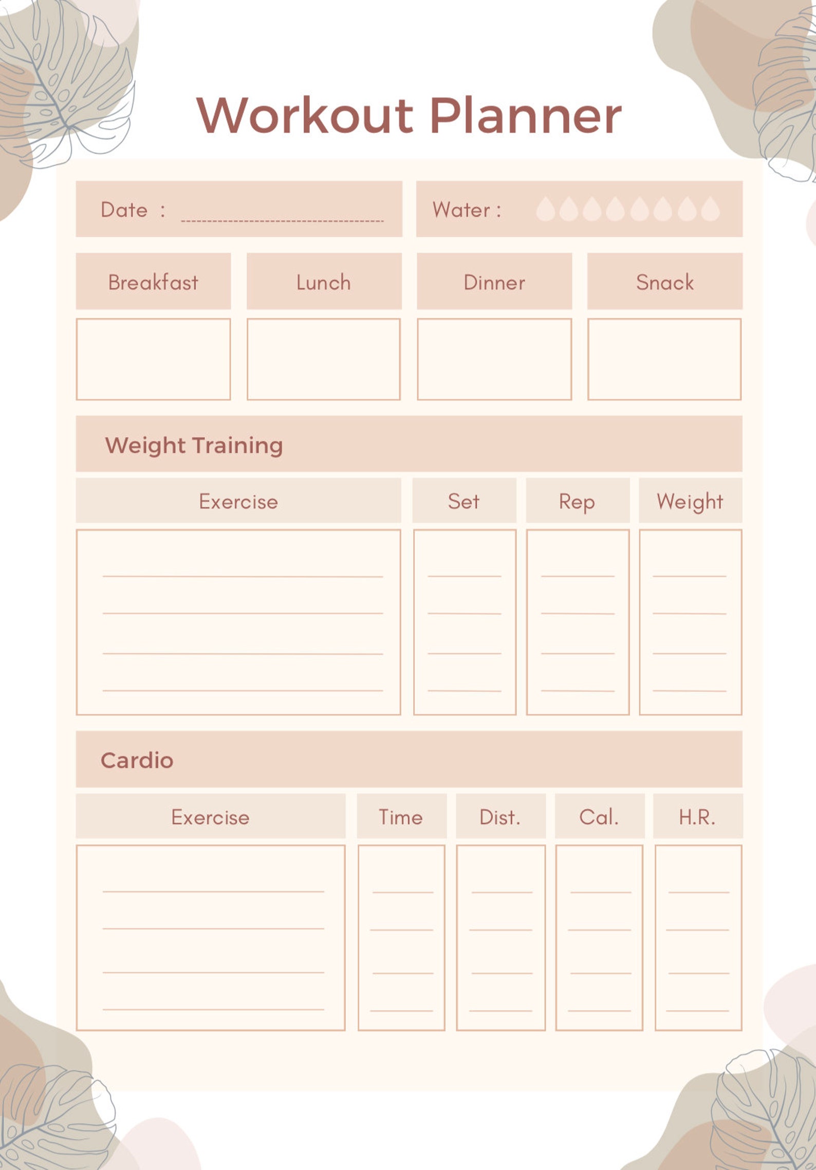 Workout Planner Minimalistic & Aesthetic Design. Digital - Etsy