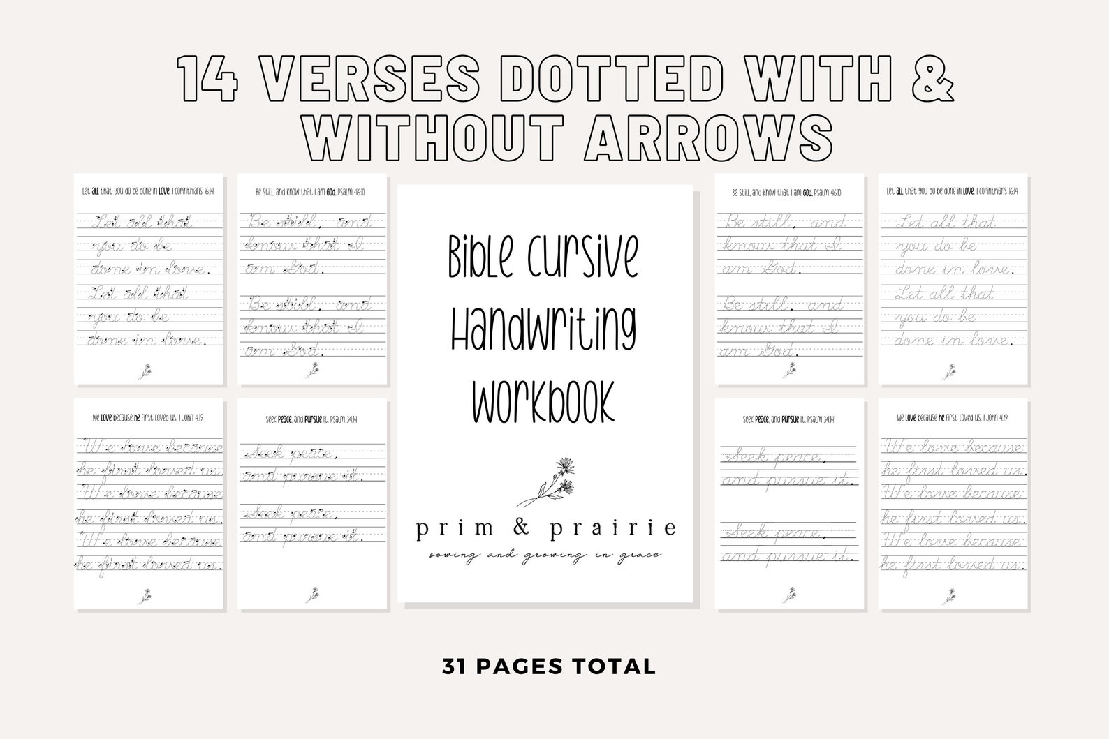 Cursive Handwriting Practice Sheet Bible Verses, 31-page Workbook, 14 ...