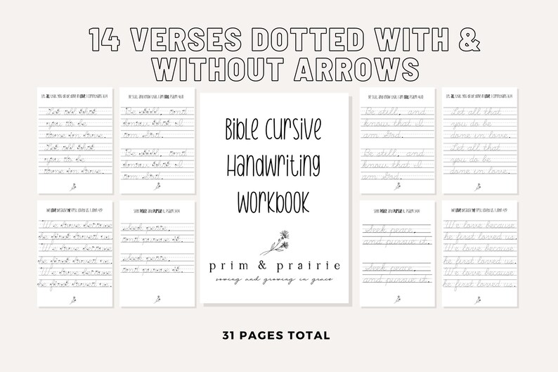 Cursive Handwriting Practice Sheet Bible Verses, 31-page Workbook, 14 ...