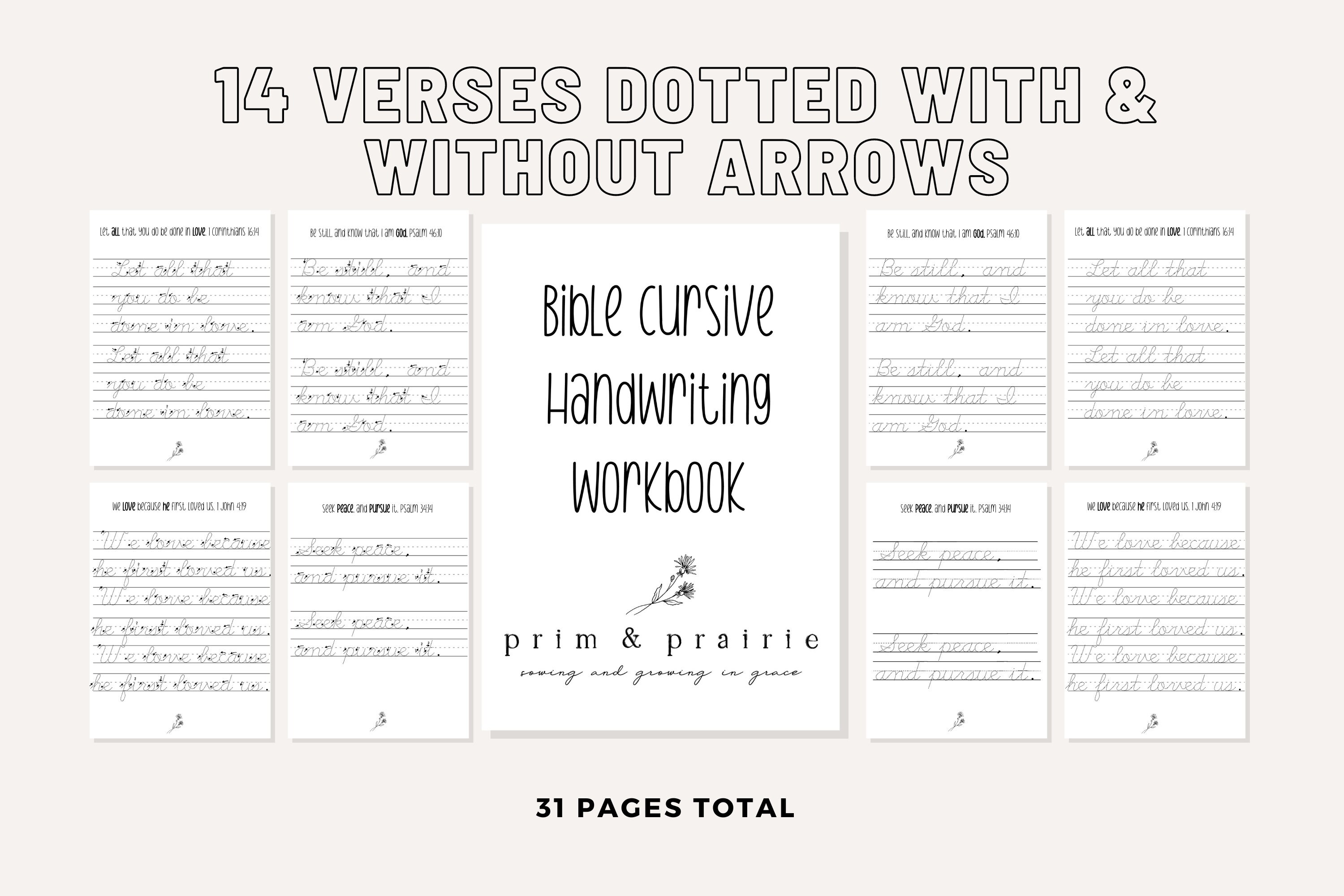 Cursive Handwriting Practice Sheet Bible Verses, 31-page Workbook, 14 ...