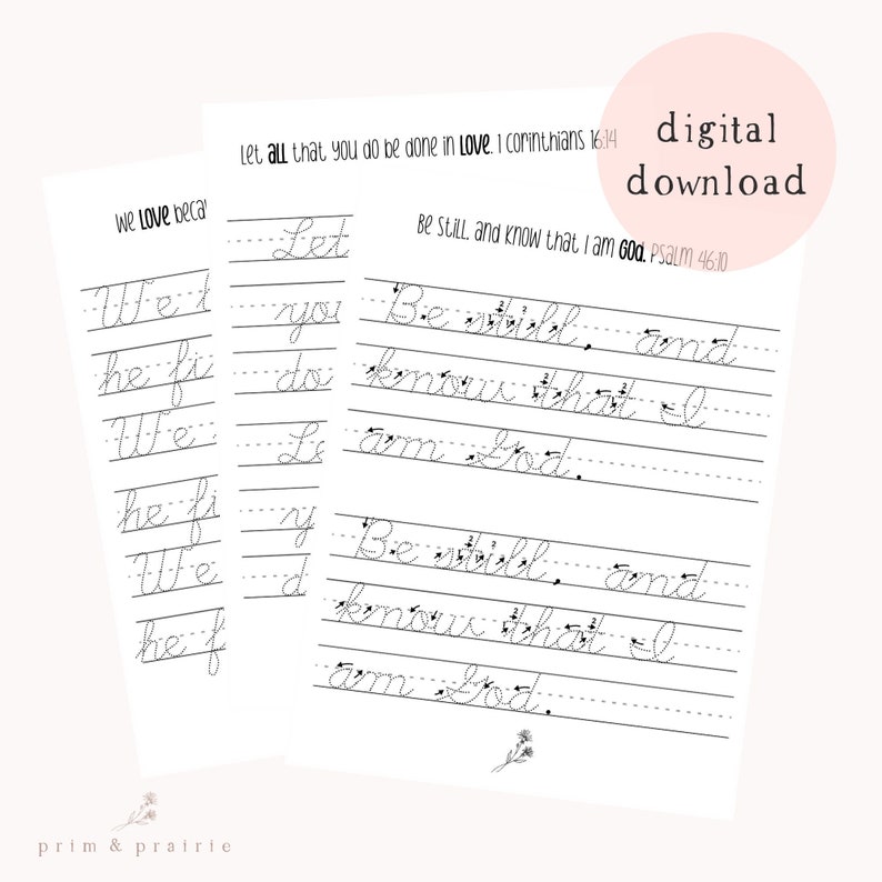 Cursive Handwriting Practice Sheet Bible Verses, 31-page Workbook, 14 ...