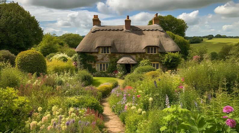 English Country Cottage With a Thatched Roof - Etsy