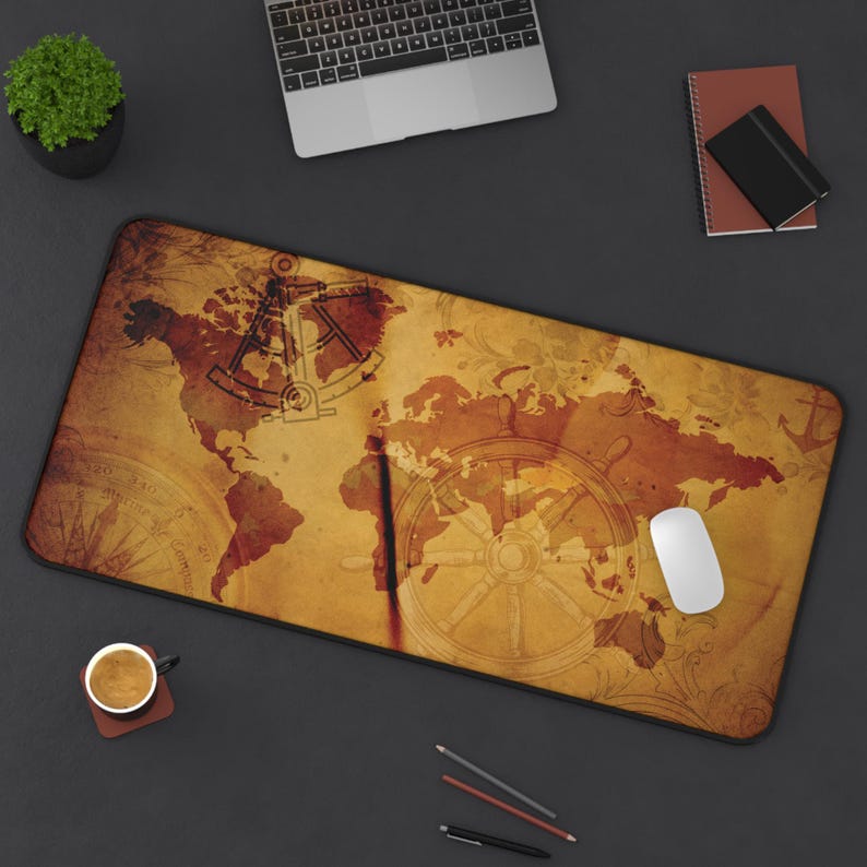 Old Looking Map Large Neoprene Desk Mat for Computer Geek, Sailor or ...