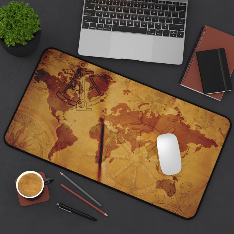 Old Looking Map Large Neoprene Desk Mat for Computer Geek, Sailor or ...