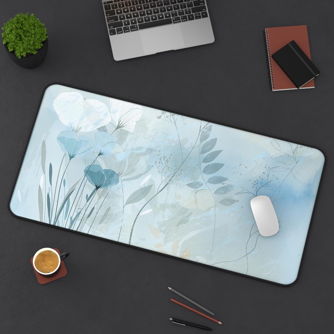 Boho Style Neoprene Desk Mat for Home Office With Watercolor Flowers ...