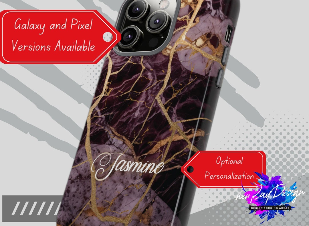 Custom iPhone 15 Pro Case: Personalized Luxury Gold Marble Purple ...