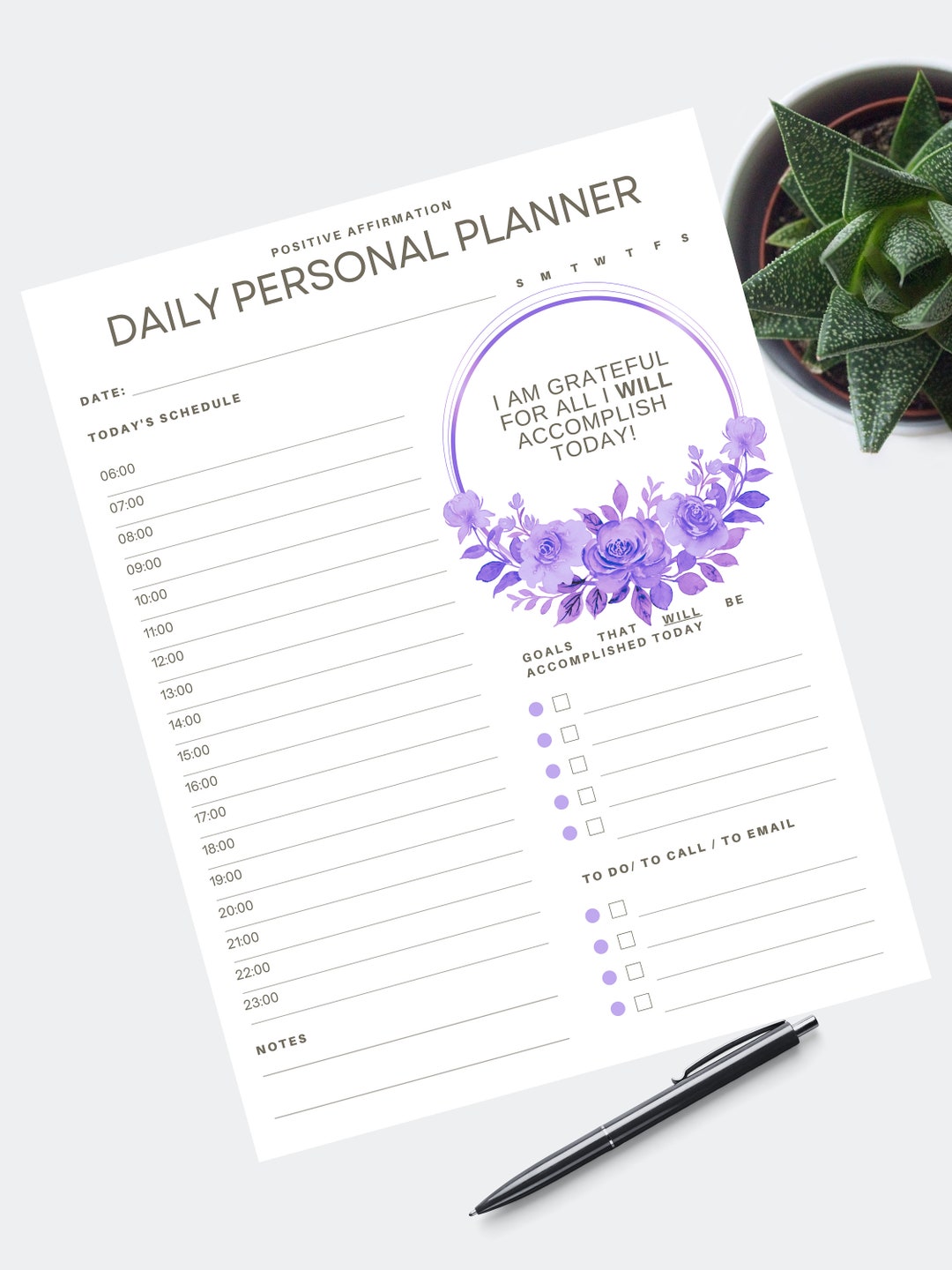 Daily Planner, Positive Affirmation, Instant Download, Goals Planner ...