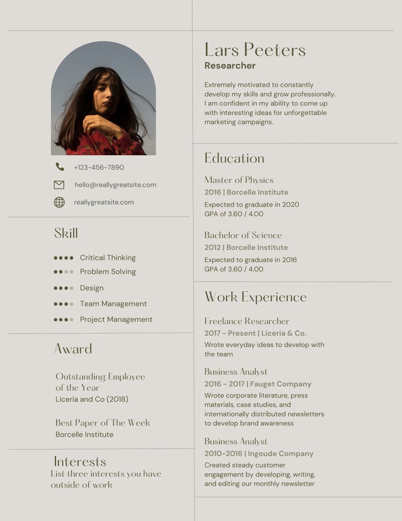 Downloadable Resume Template With Photo, Brief Write Up, Skills ...
