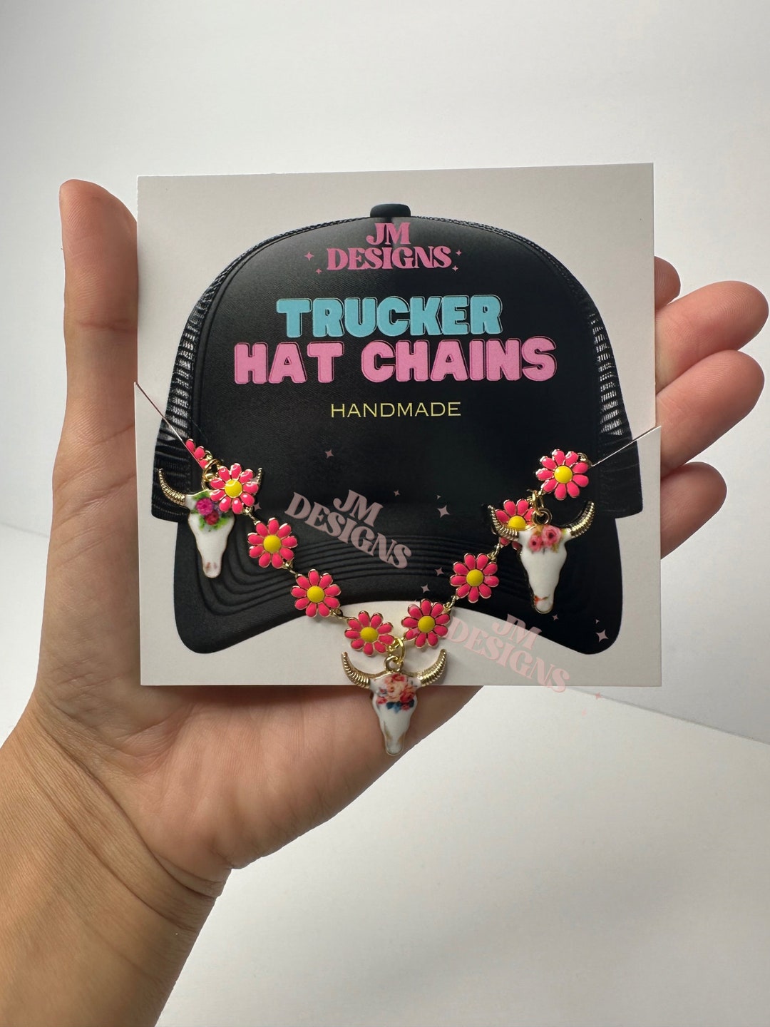 Trucker Hat Chains| Cow Head Pendants With Rose Red Flowers Hat Chain ...