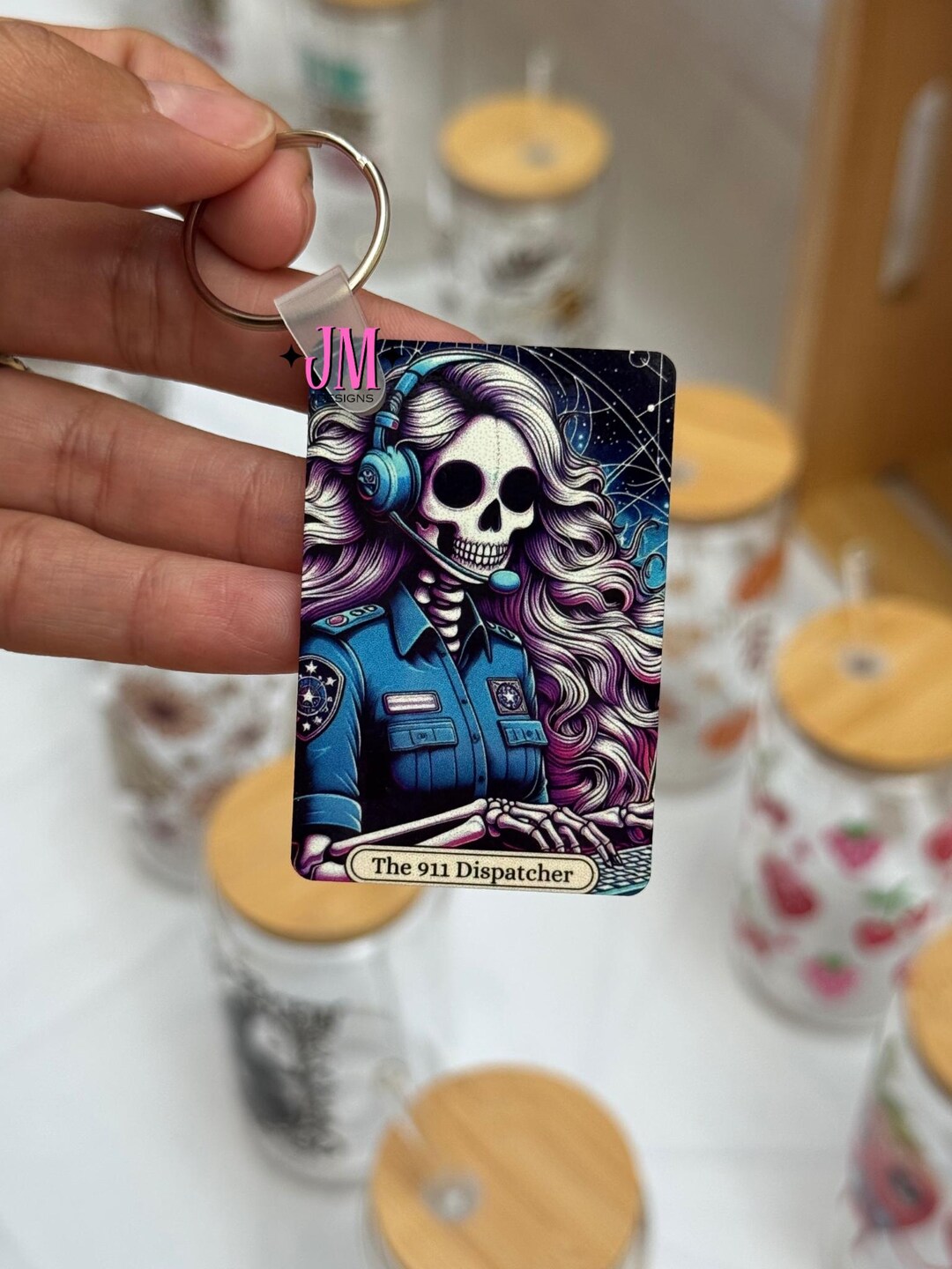 The 911 Dispatcher Tarot Card Double Sided Keychain | Tarot Card Gift ...