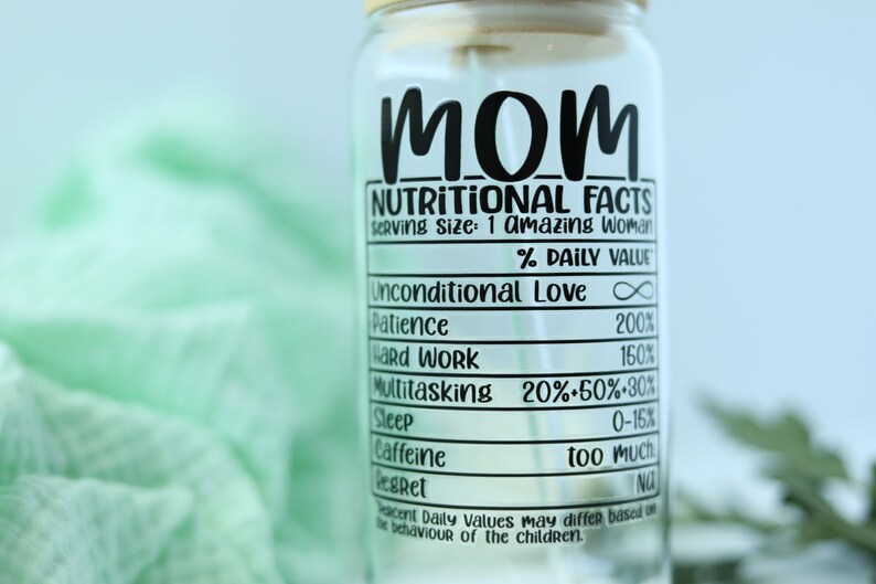 Mom Nutritional Facts Glass Coffee Cup Mothers Day Gift - Etsy