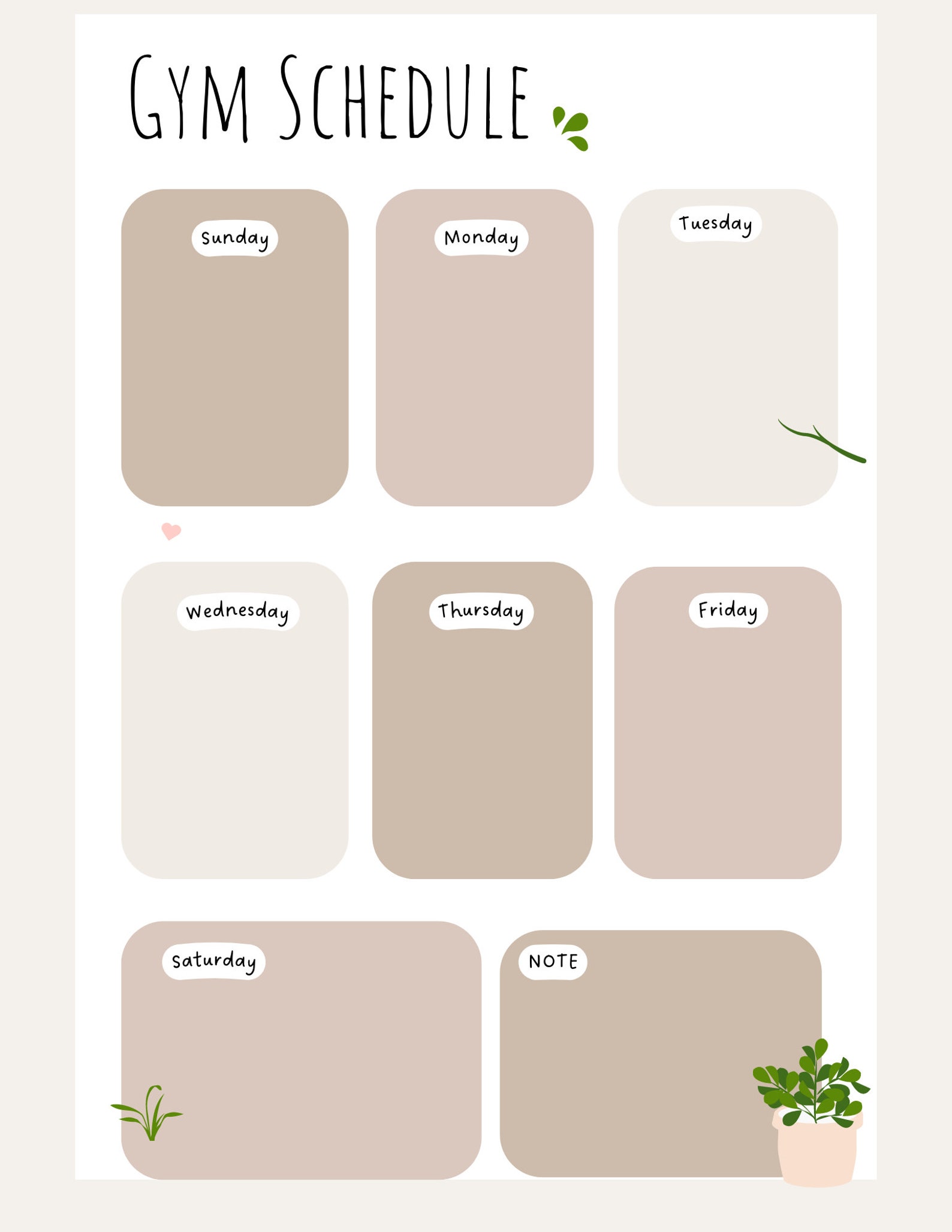 Gym Schedule | Workout Schedule | Printable Gym Schedule | Printable ...