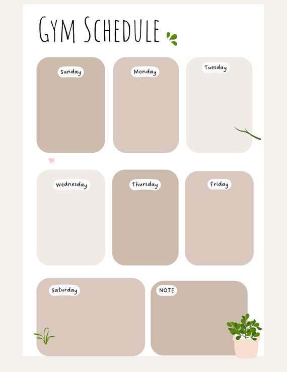 Gym Schedule Workout Schedule Printable Gym Schedule - Etsy