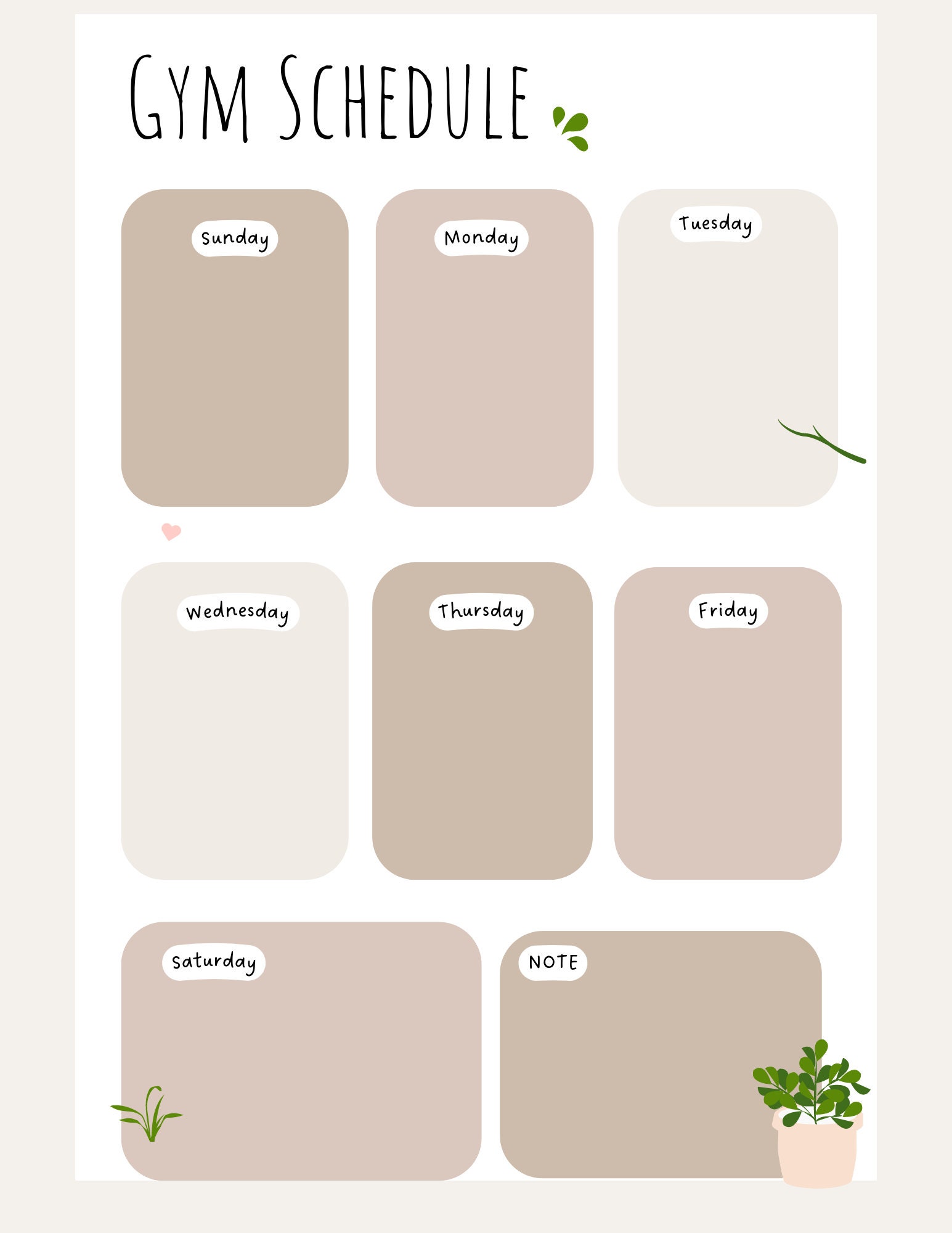 Gym Schedule | Workout Schedule | Printable Gym Schedule | Printable ...