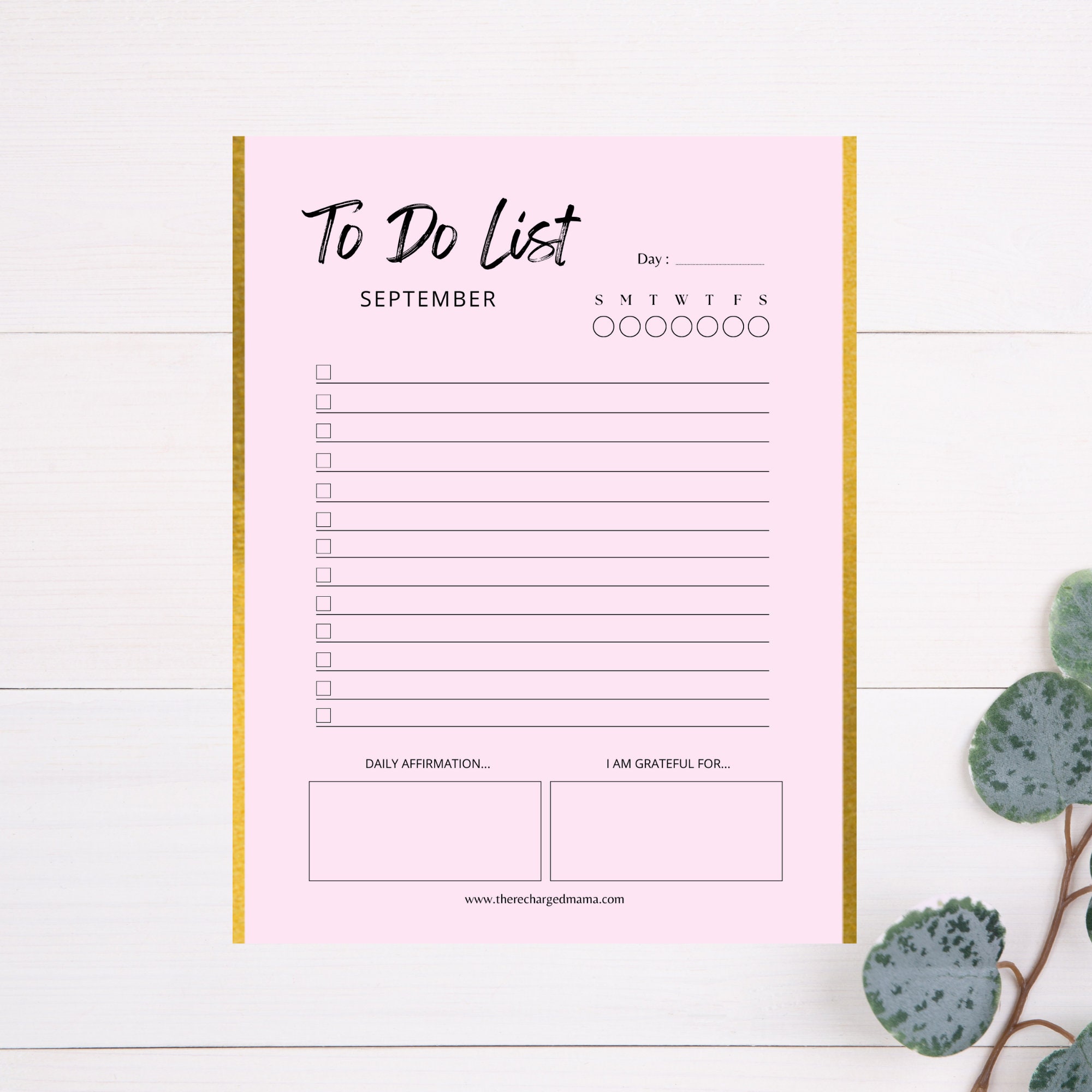 Pink & Gold Monthly Checklists, Notes, Daily Affirmation, Goals ...