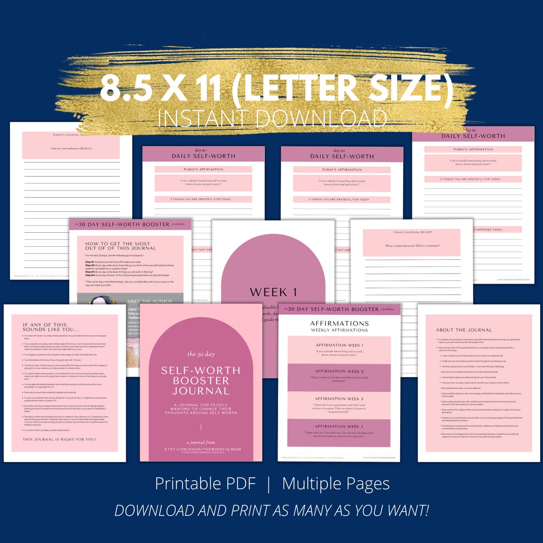 30 Day Self-worth Journal, Wellness Prompts (PDF Download) - Etsy