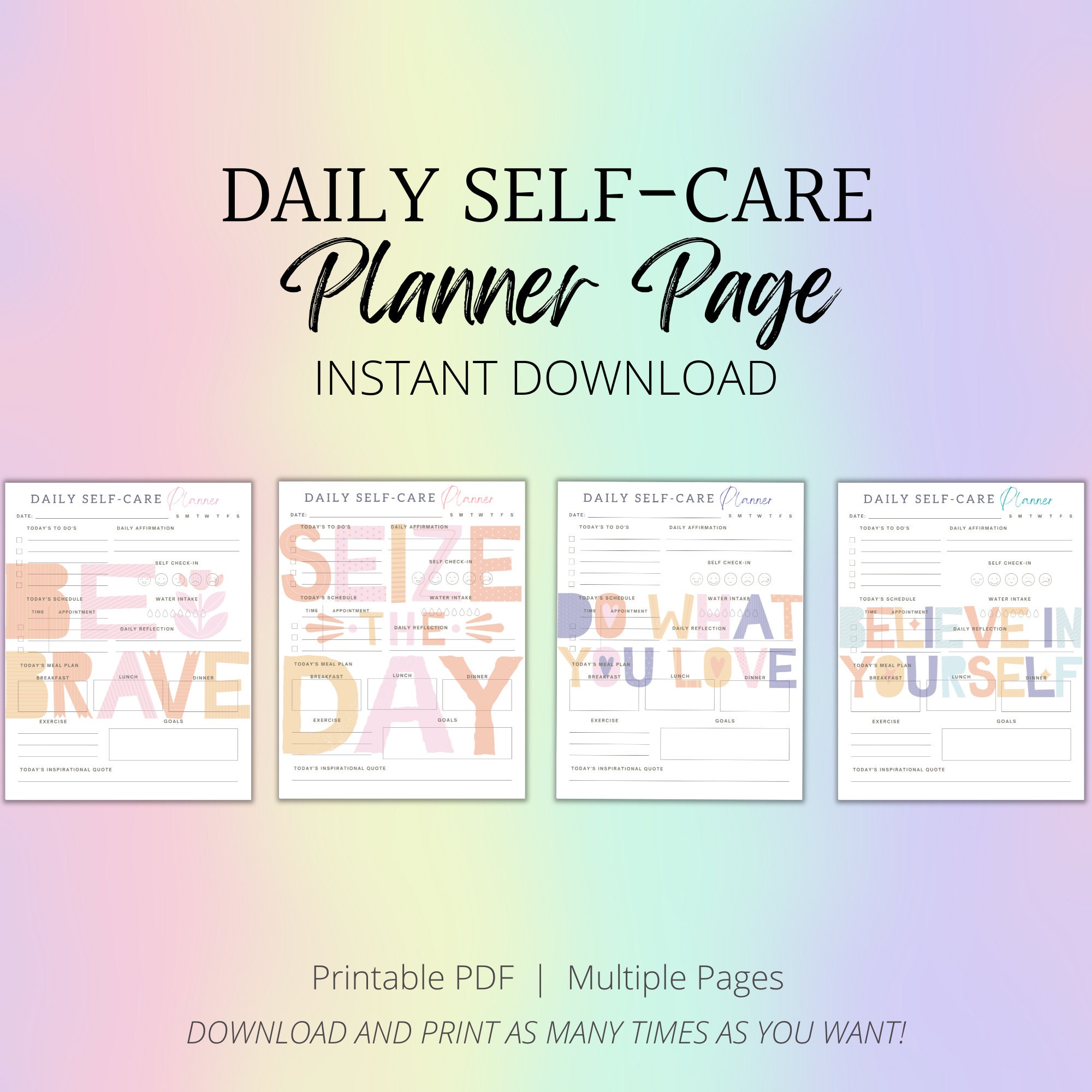 Daily Planner Pages for Self-care, Self Awareness, Mental Health Gifts ...