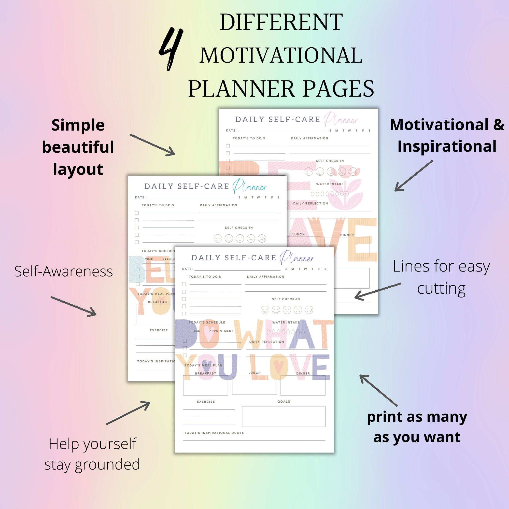Daily Planner Pages for Self-care, Self Awareness, Mental Health Gifts ...