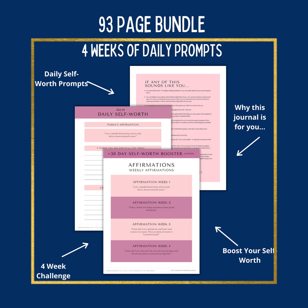 PINK Self Worth Journal, Self Care Gift, Wellness Journal, Therapeutic ...