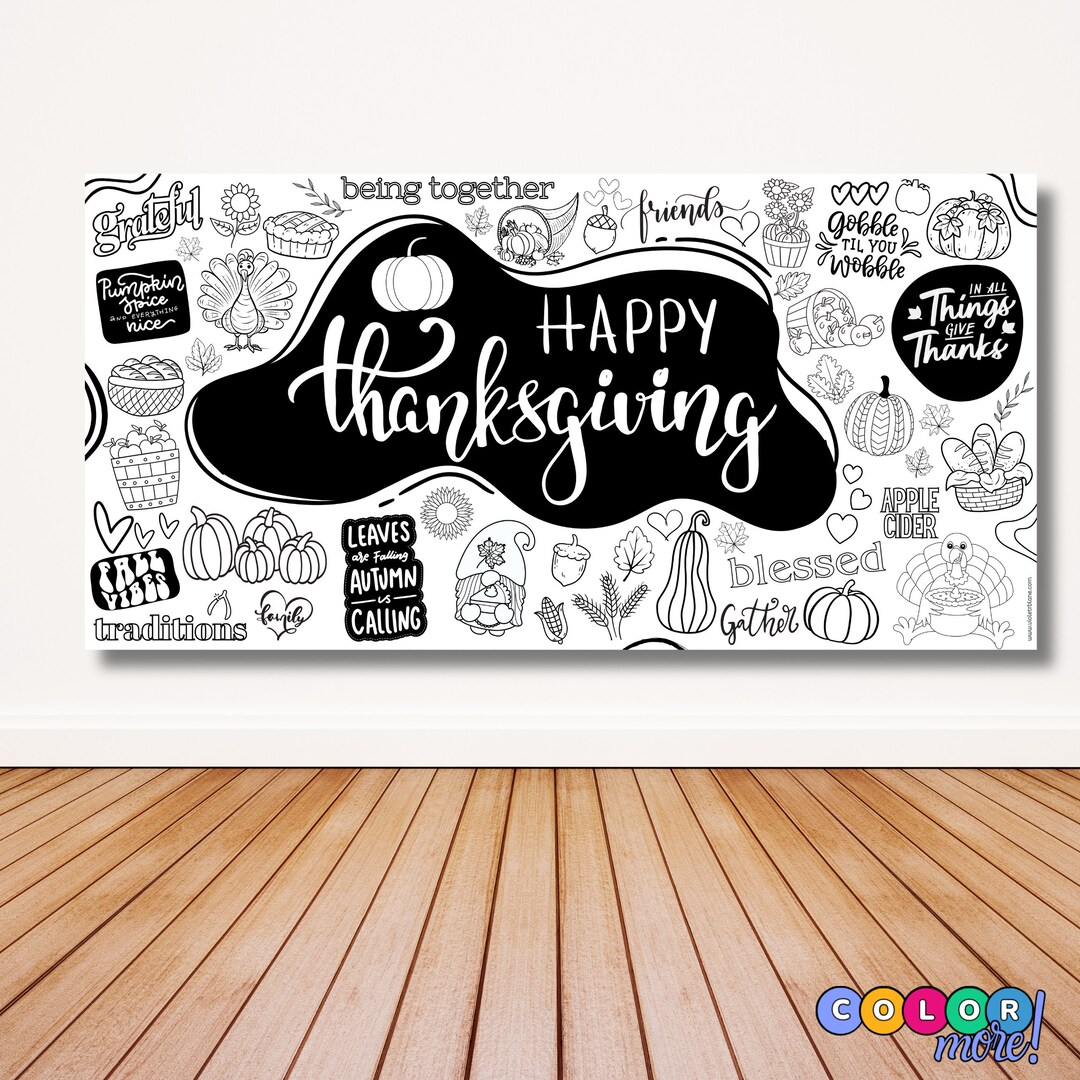Large Thanksgiving Coloring Poster: Family Activity, Bulletin Board (36 ...