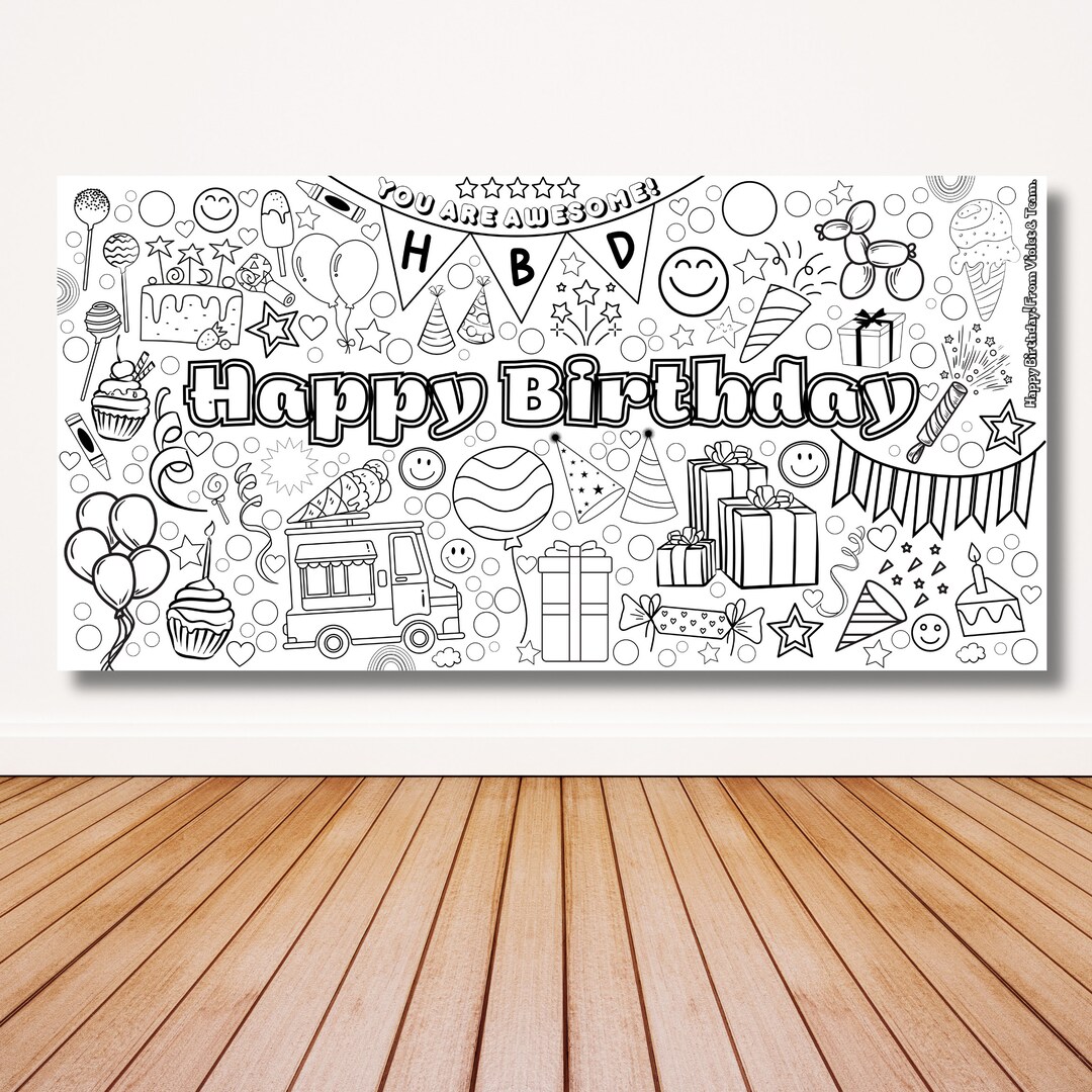 Large Coloring Poster | Happy Birthday | Kid's Fun | Birthhday Party ...