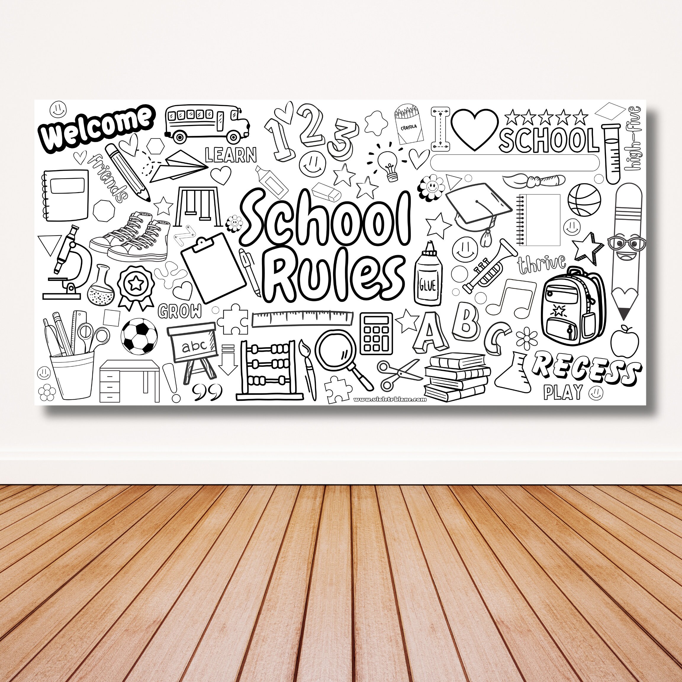 Large Coloring Poster | Back to School | School Rules | Bulletin Board ...