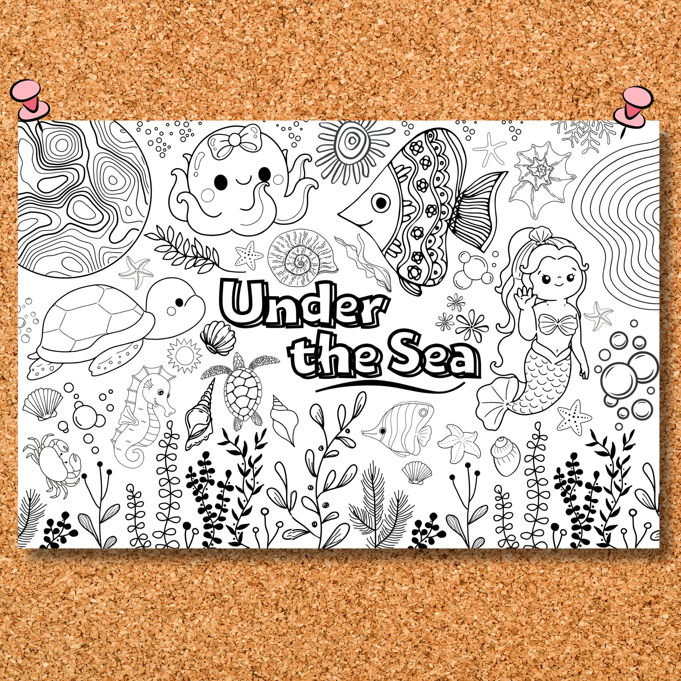 Large Coloring Poster Under the Sea 24x36 - Etsy