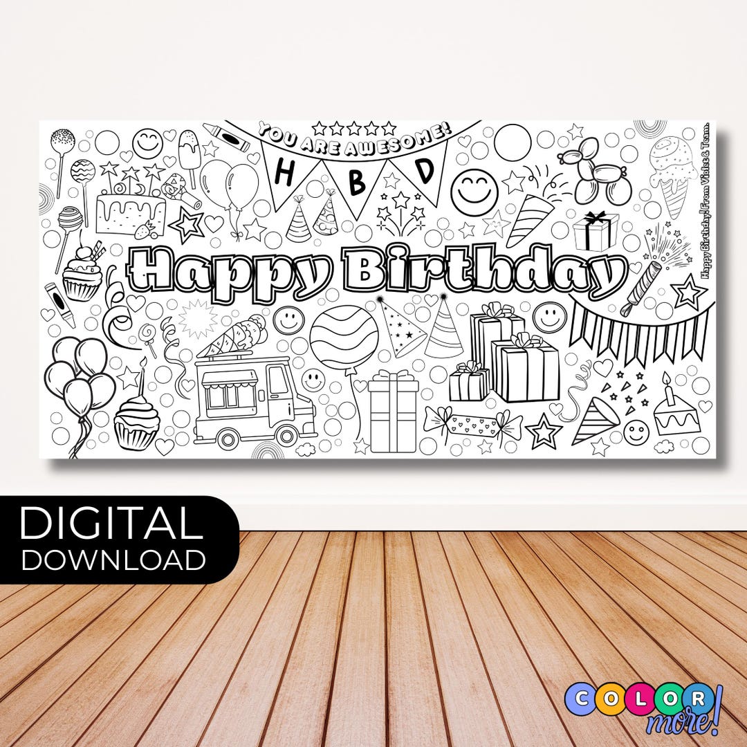 Large Coloring Poster: Happy Birthday. Digital Download. 2 Sizes - 18 ...