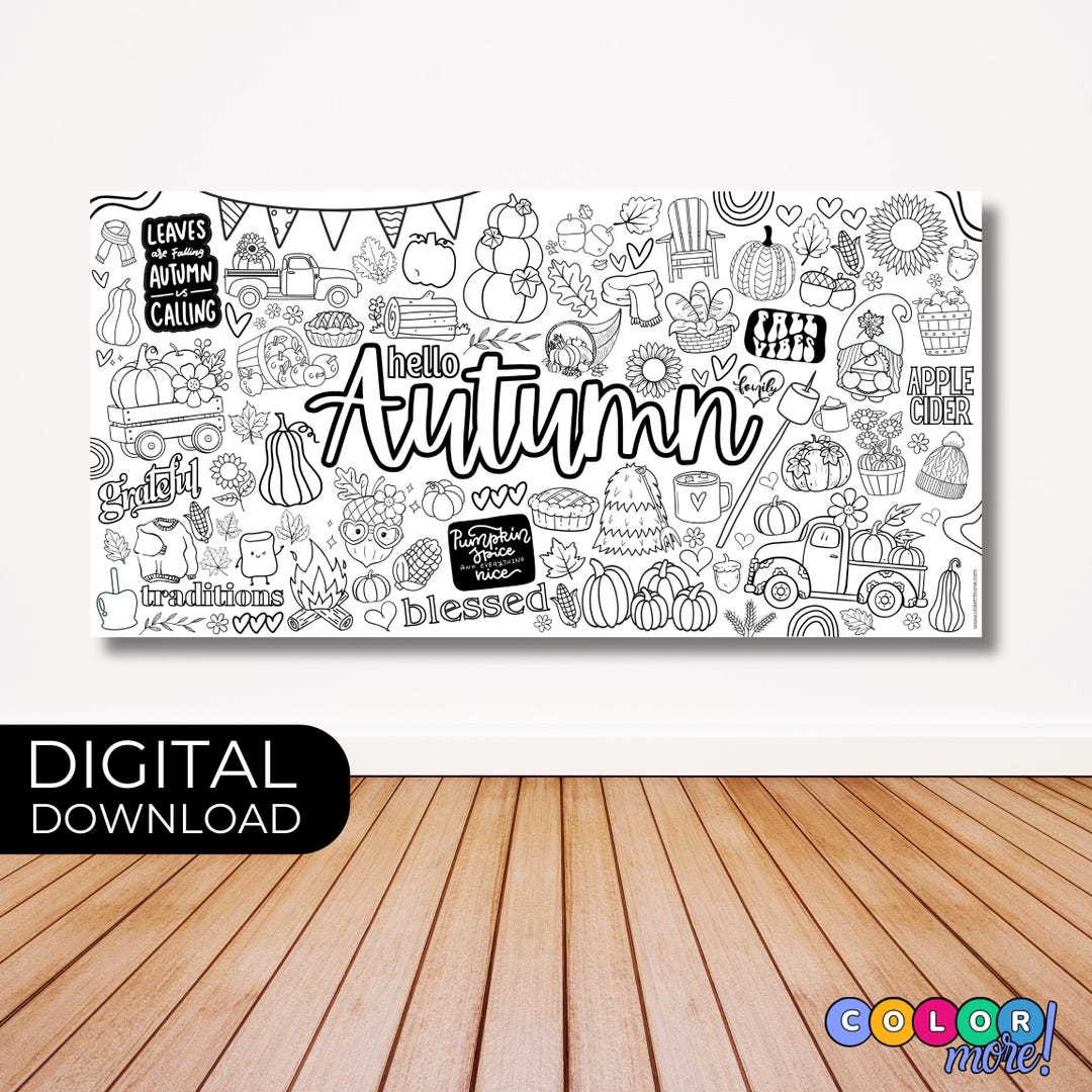 Large Autumn Coloring Poster: Fall Relaxation, All Ages (digital ...