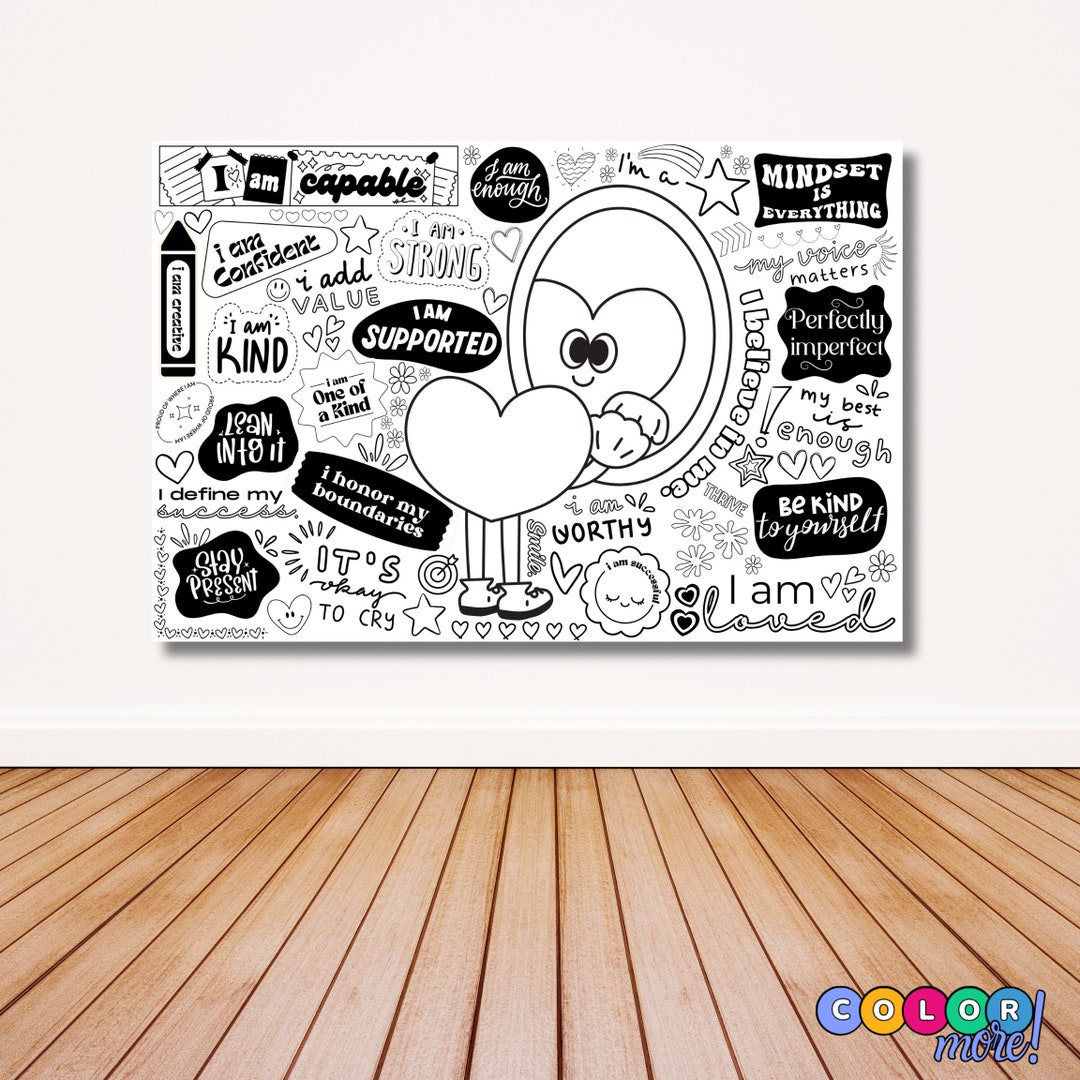 Positive Affirmations Coloring Poster: Self-esteem Art Therapy (24x36 ...