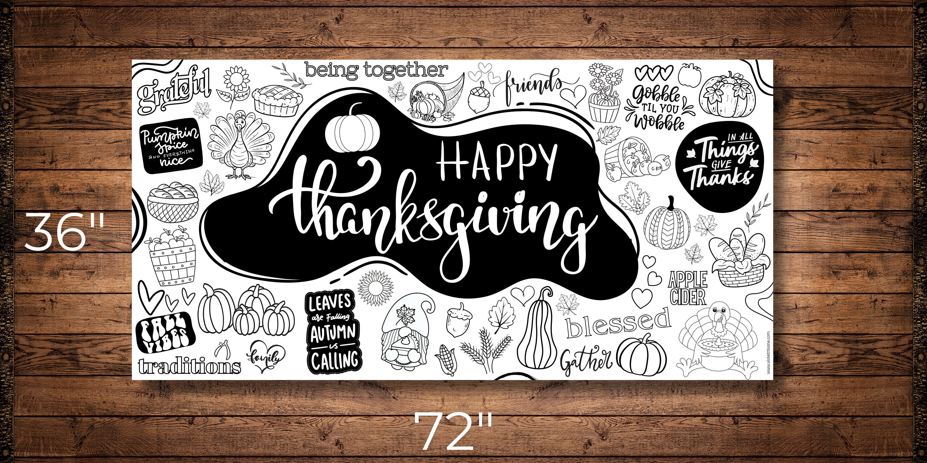 Large Coloring Poster Happy Thanksgiving Fun Fall Images - Etsy
