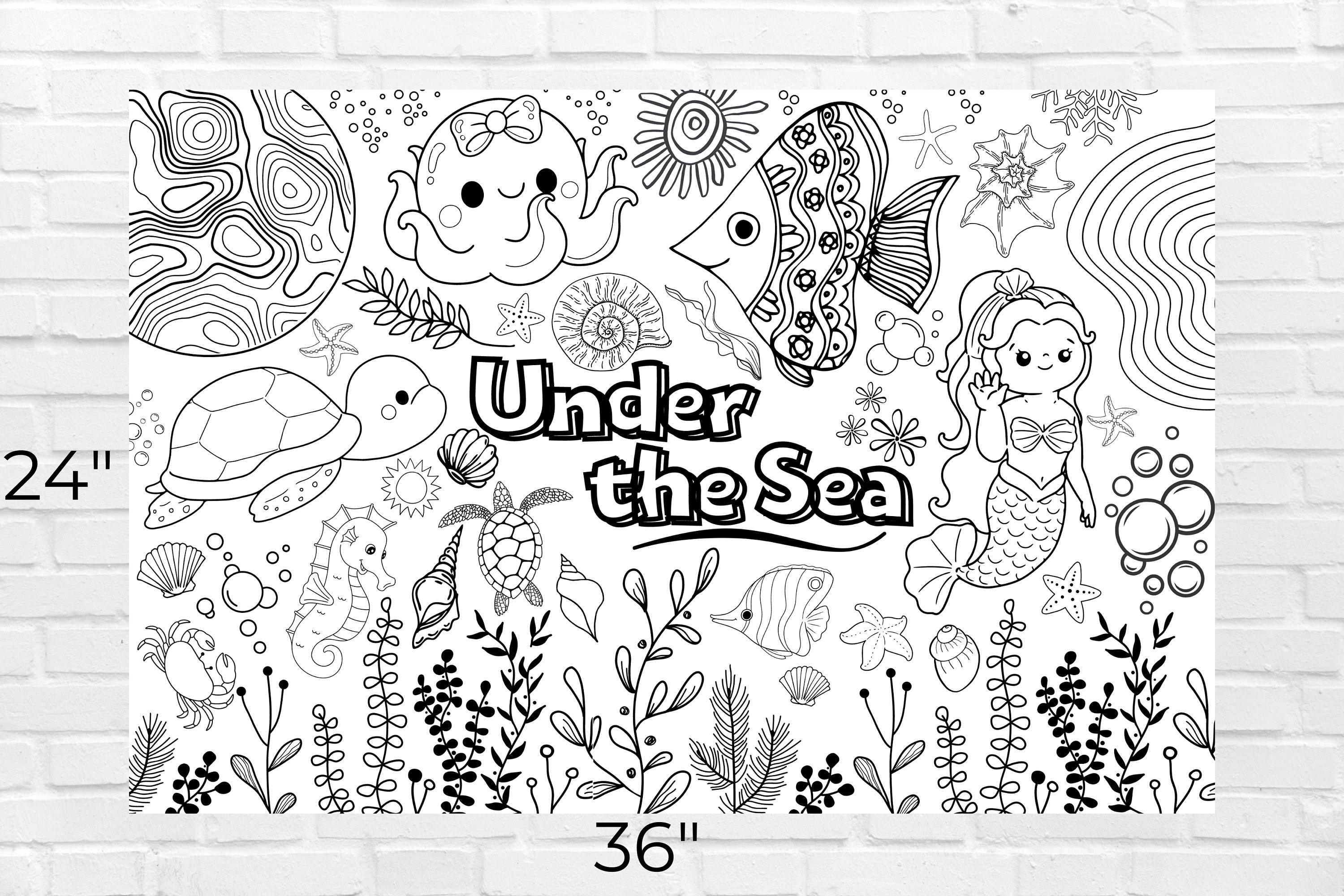Large Coloring Poster Under the Sea 24x36 - Etsy