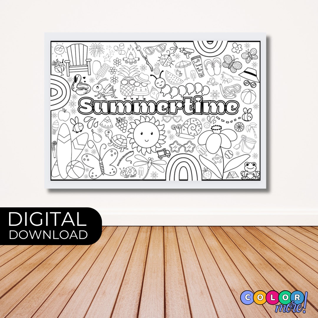 SUMMERTIME Coloring Poster | Digital Download | 24" X 36" | 8.5" X 11 ...