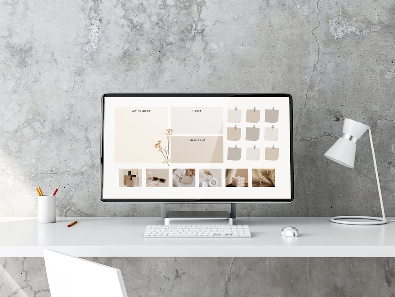Organized Boho Beige Desktop Wallpaper - Etsy