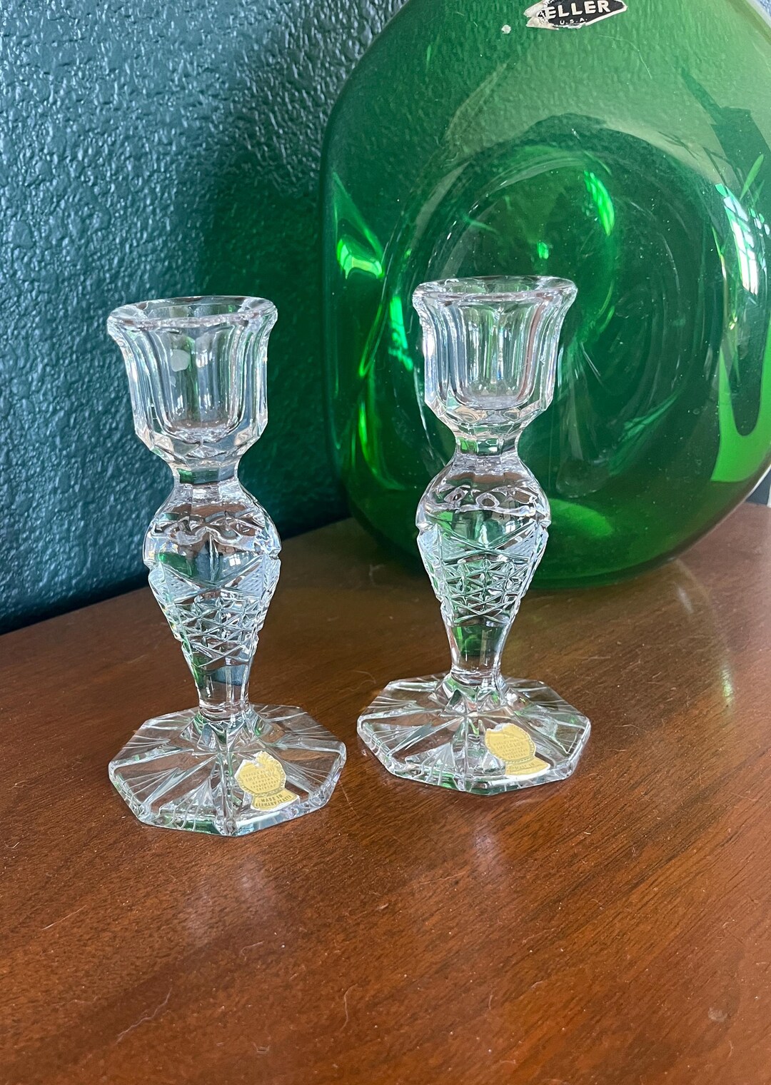 Sparkling Pair of Imperlux East German Lead Crystal Candlestick Candle ...