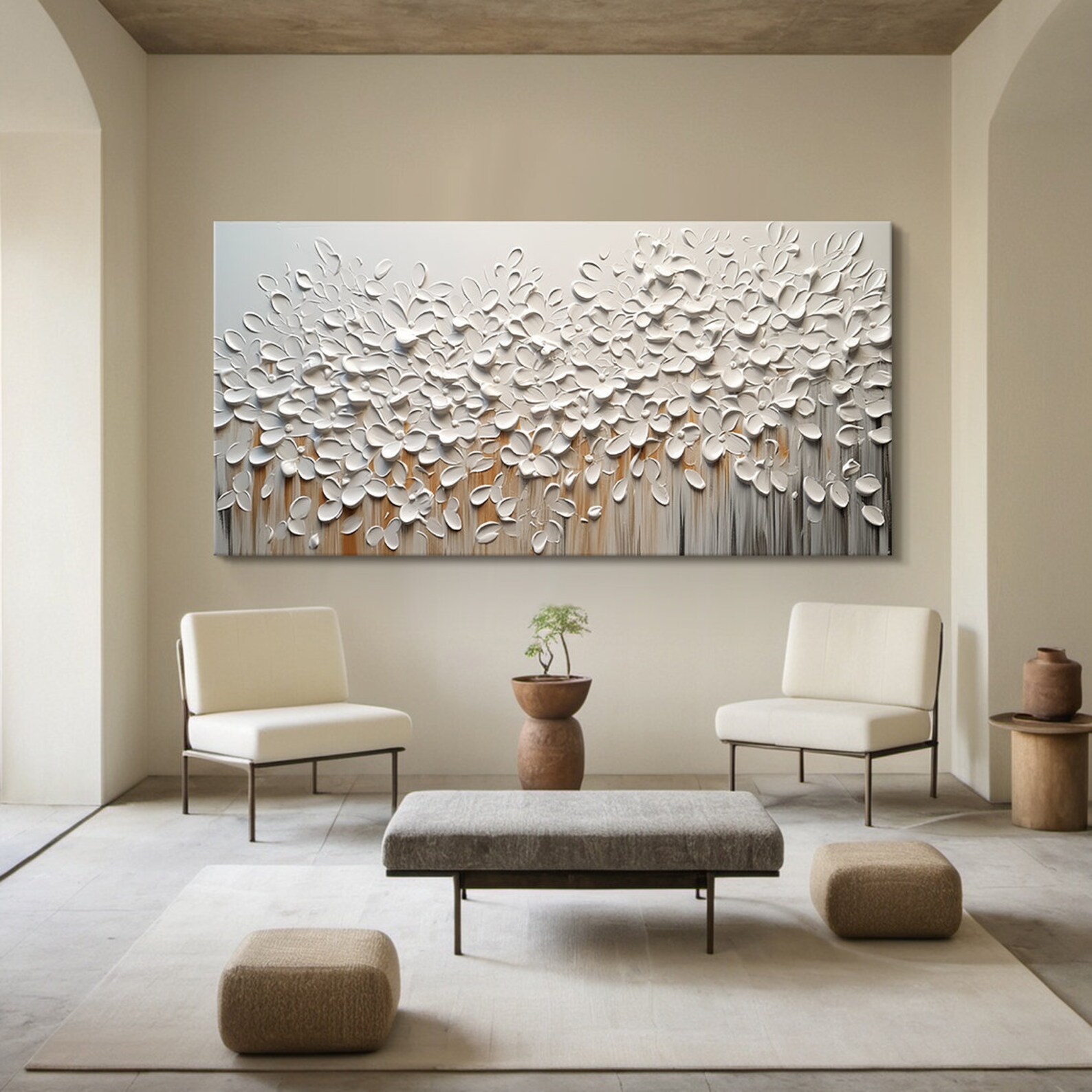 Large Original Canvas Flower Painting, 3D Texture Wall Painting, Modern ...