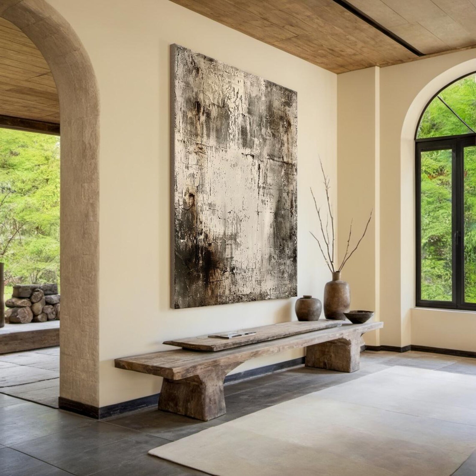 Large Gray Abstract Decorative Painting Off-white Simple Wall Painting ...