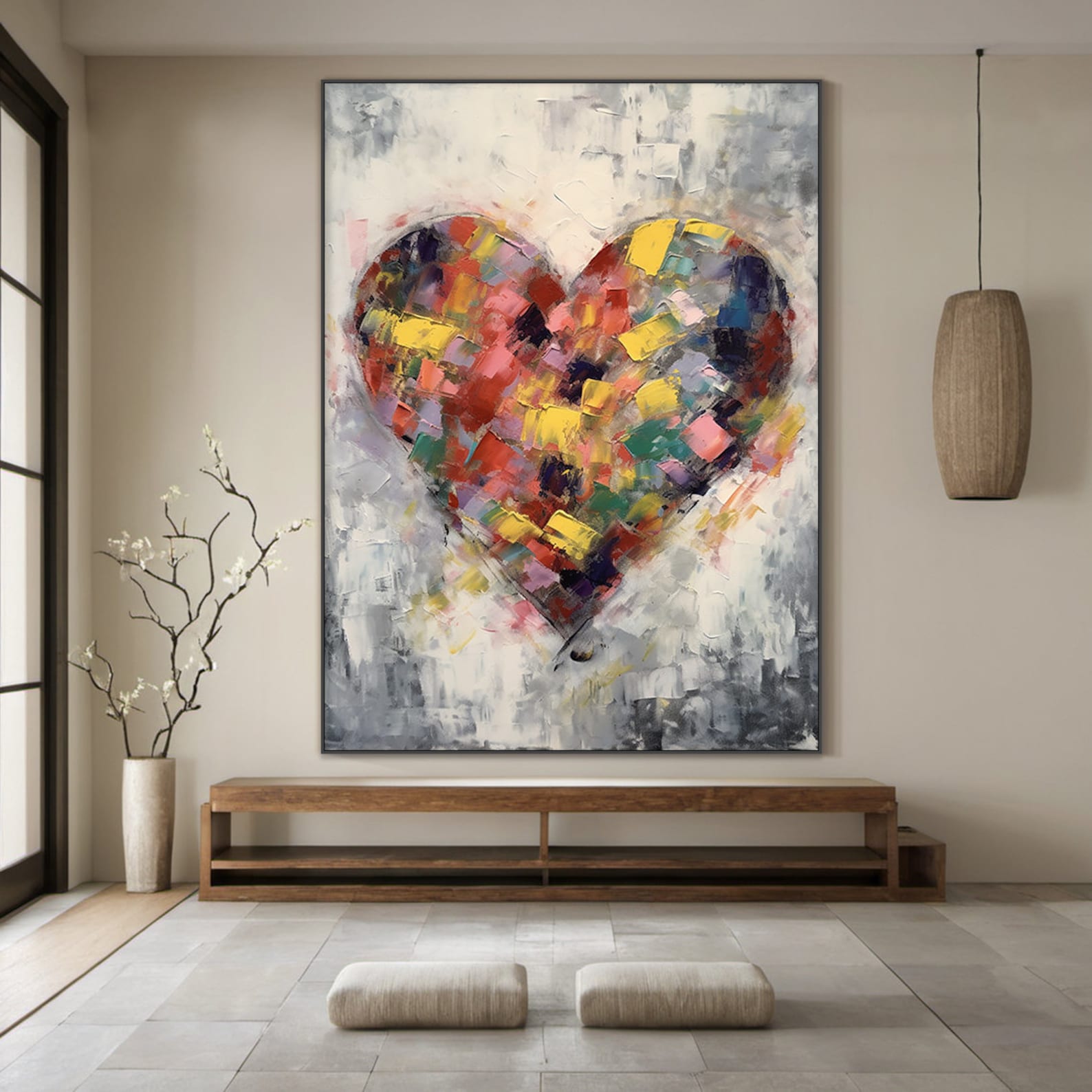 Colorful Heart Abstract Oil Painting, Heart Art, Wabi-sabi Wall ...