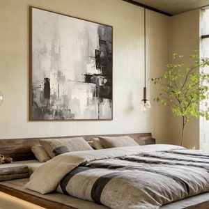 Off-white Abstract Oil Painting, Off-white Handmade Oil Painting, Black ...