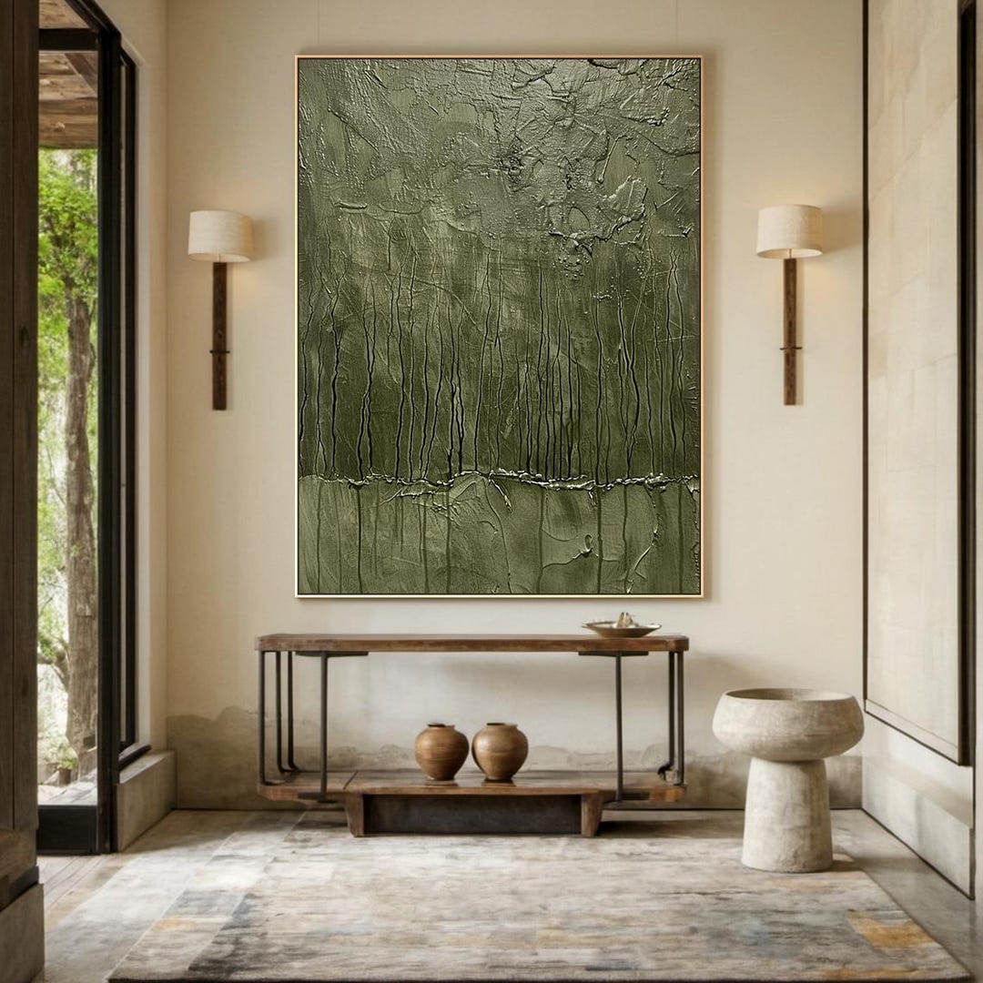 Large Green Abstract Oil Painting Decorative Painting, Green Simple ...