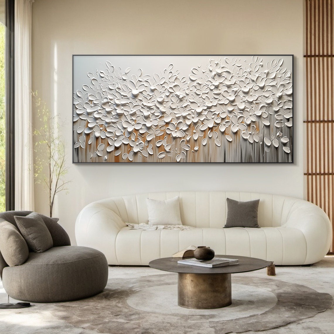 Large Original Canvas Flower Painting, 3D Texture Wall Painting, Modern ...