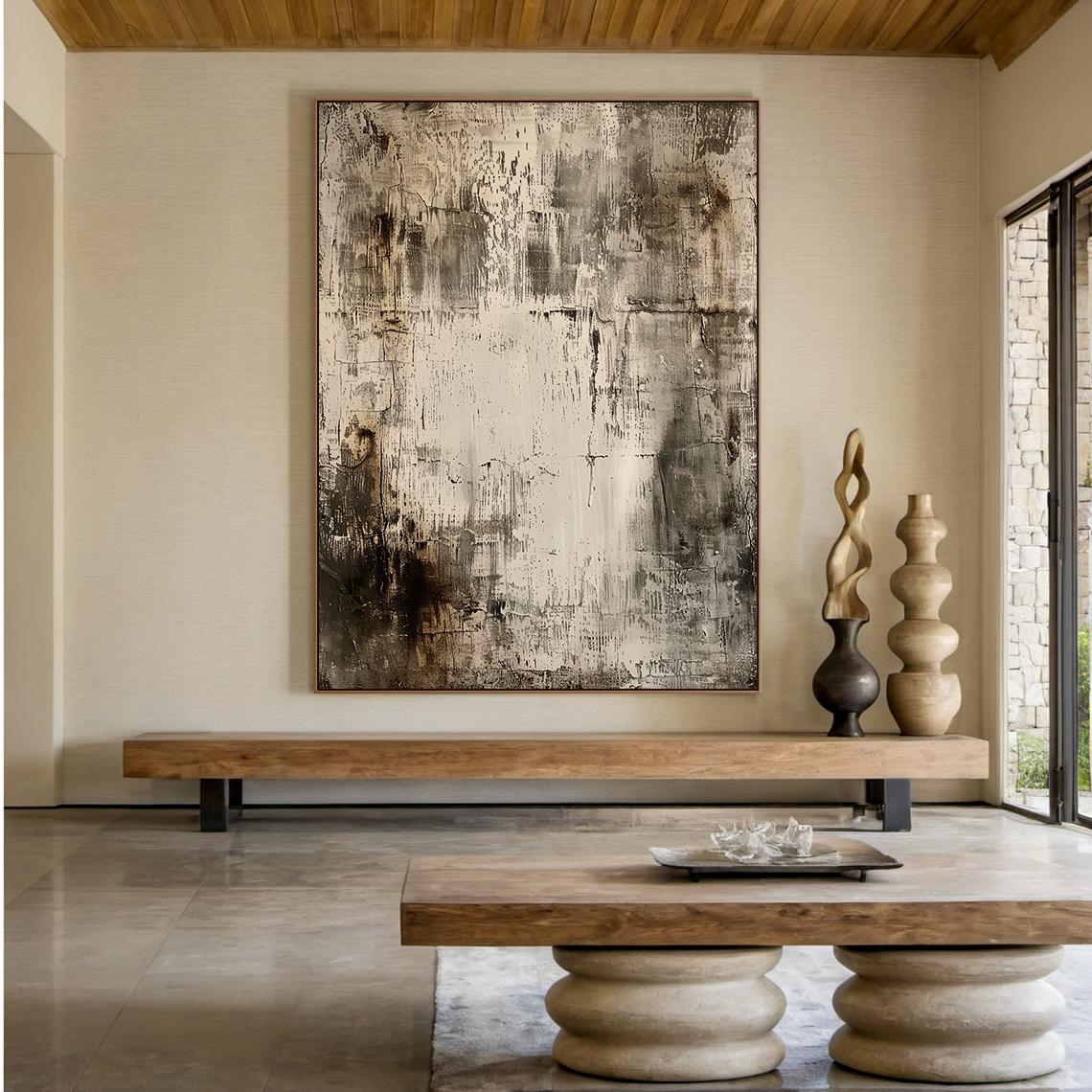 Large Gray Abstract Decorative Painting Off-white Simple Wall Painting ...